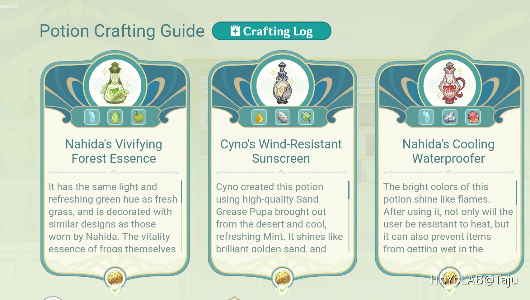 All recipy for Web Event "Glittering Elixirs" Genshin Impact | HoYoLAB