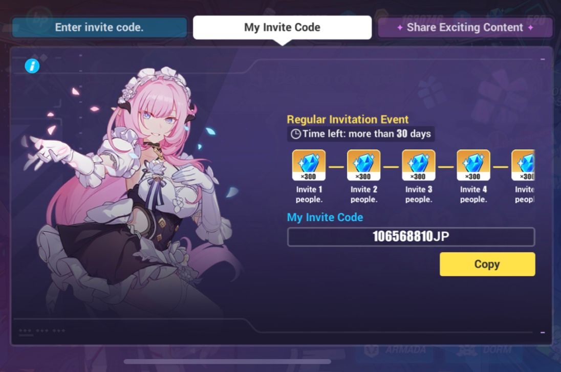 Invite code for new + returning players! (America Server) Honkai Impact 3rd | HoYoLAB