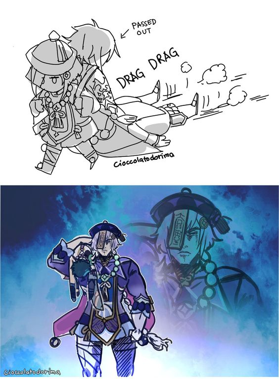 If Qiqi carried Xiao on her back. Genshin Impact | HoYoLAB