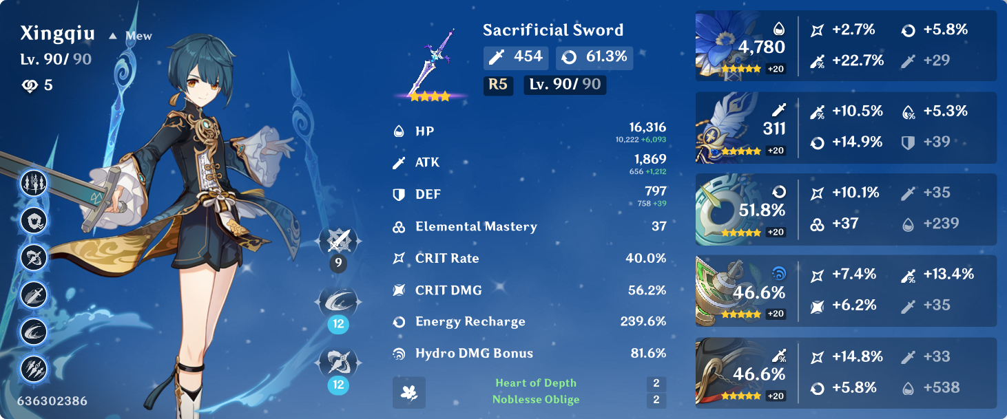 Hydro Applier/Sub DPS Xingqiu build Genshin Impact | HoYoLAB