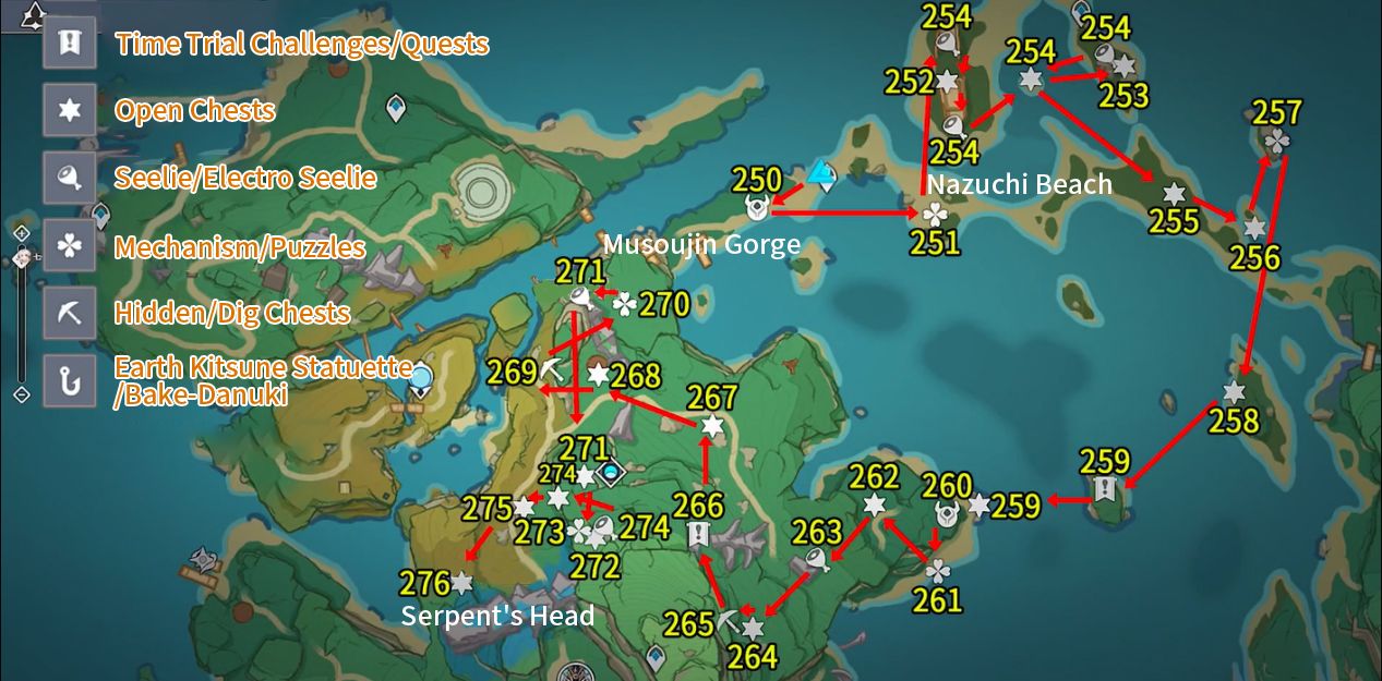 Inazuma Chest Collection Guide 12 – Nazuchi Beach (#250-276) Genshin ...