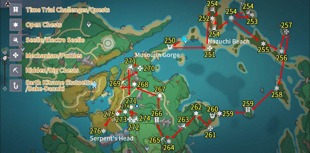 Inazuma Chest Collection Guide 12 – Nazuchi Beach (#250-276) Genshin ...
