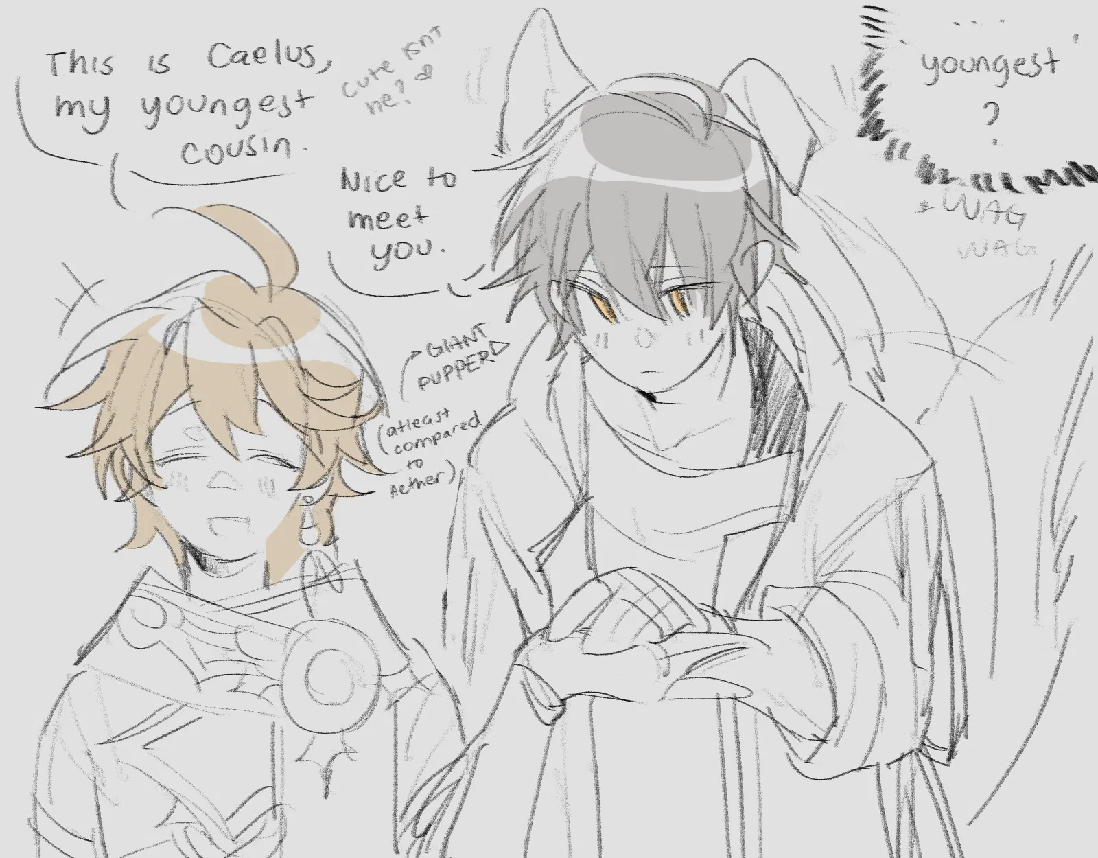 Aether and Caelus doodle that wouldn't stop plaguing my brain. Honkai ...