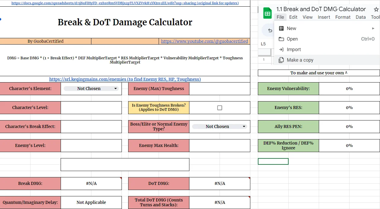 Here's my Break & DoT Damage Calculator! ˁ( ᴥ )ˀ Honkai: Star Rail ...