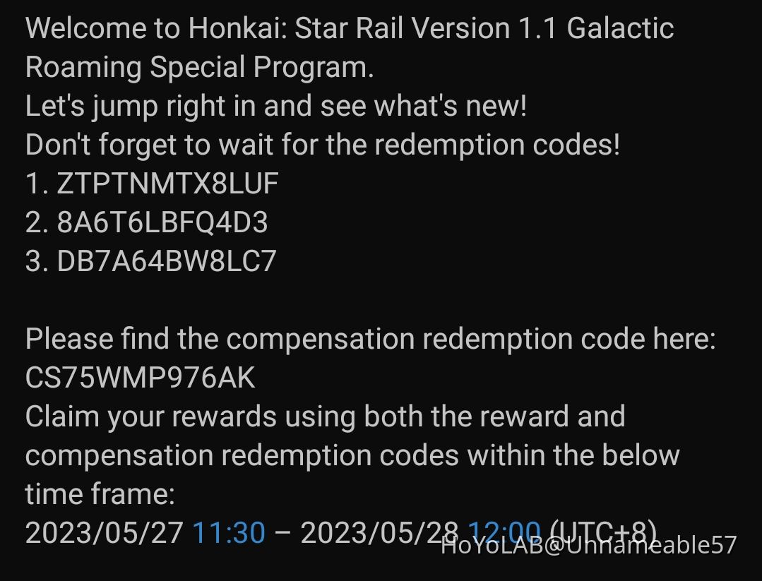 Here's the code if you haven't watched the Special Program Honkai: Star ...