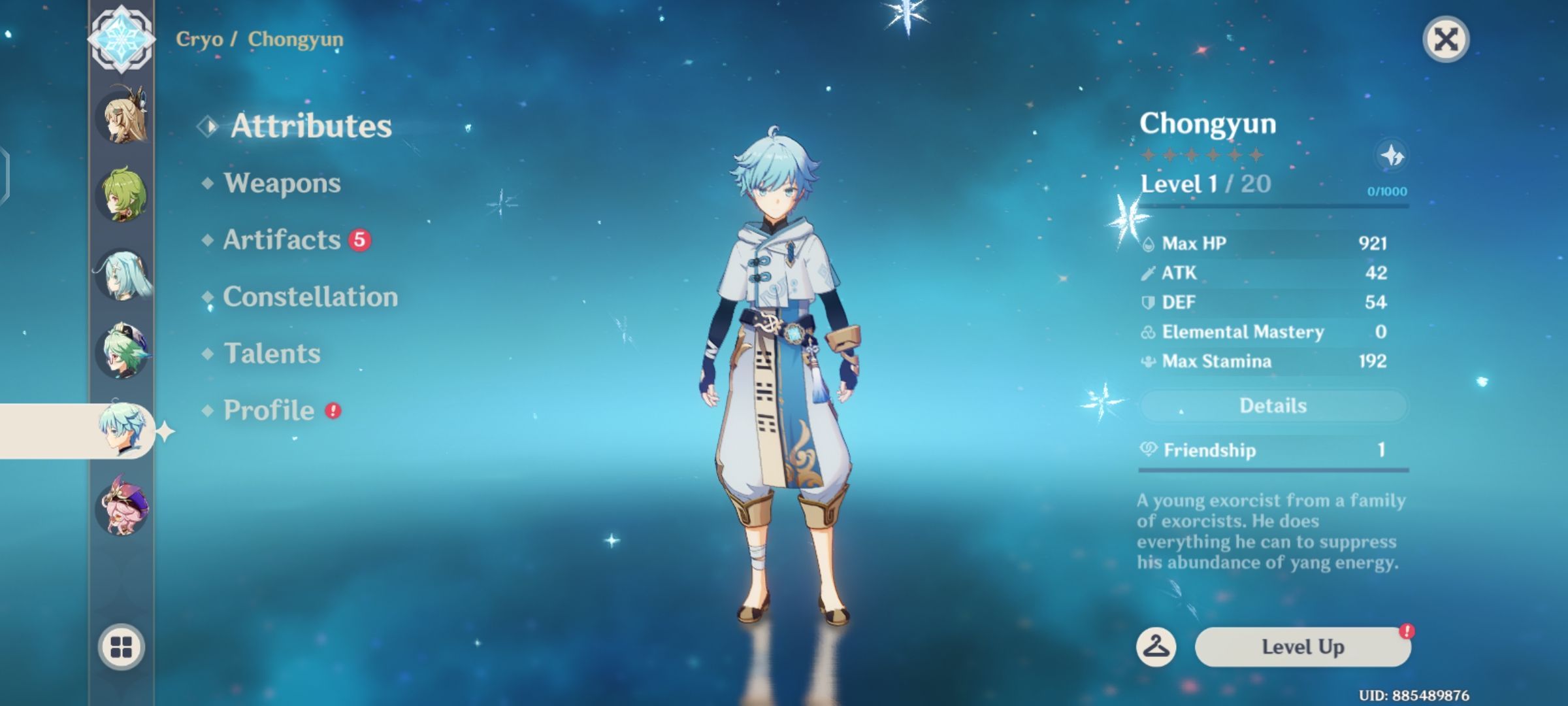 Chongyun Base Stats Genshin Impact | HoYoLAB