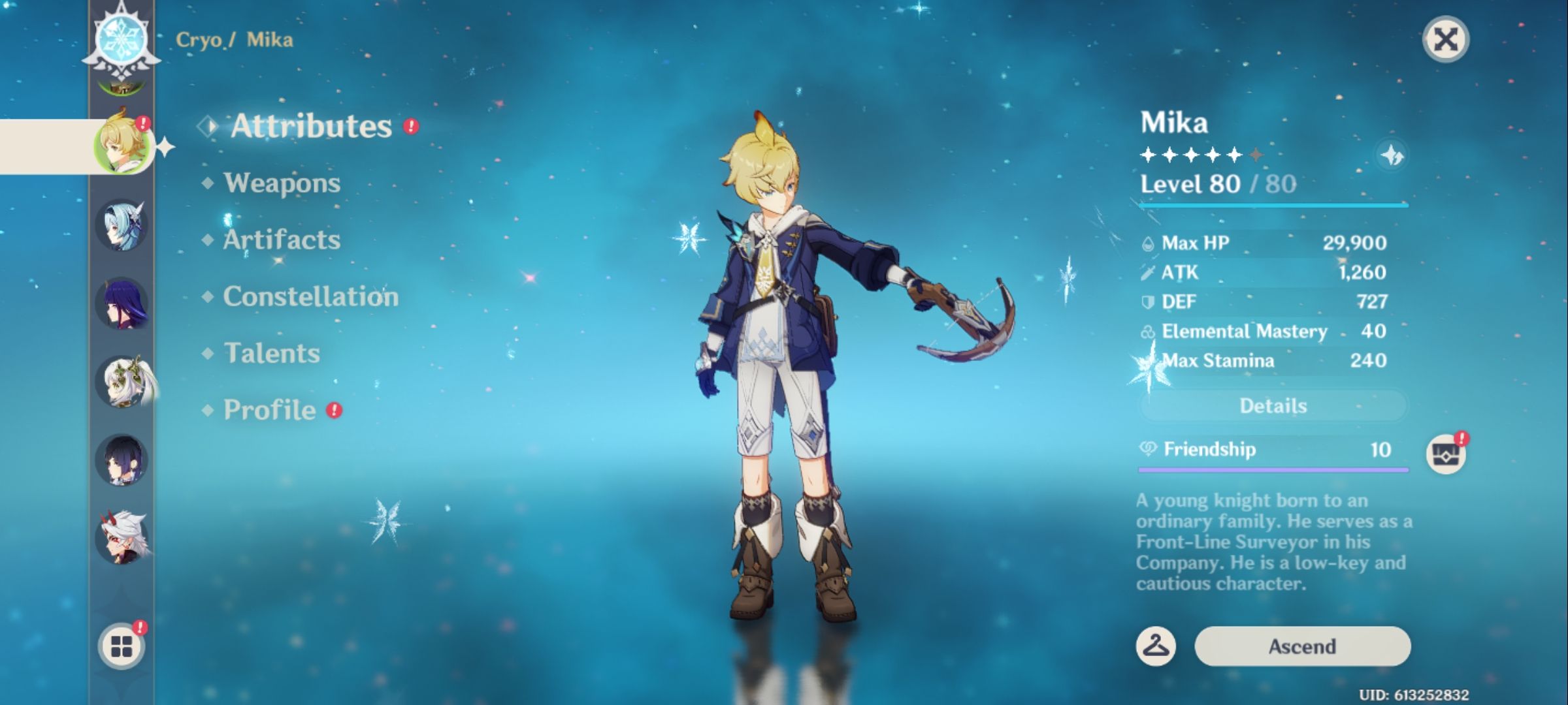 Mika reached Friendship level 10 Genshin Impact | HoYoLAB
