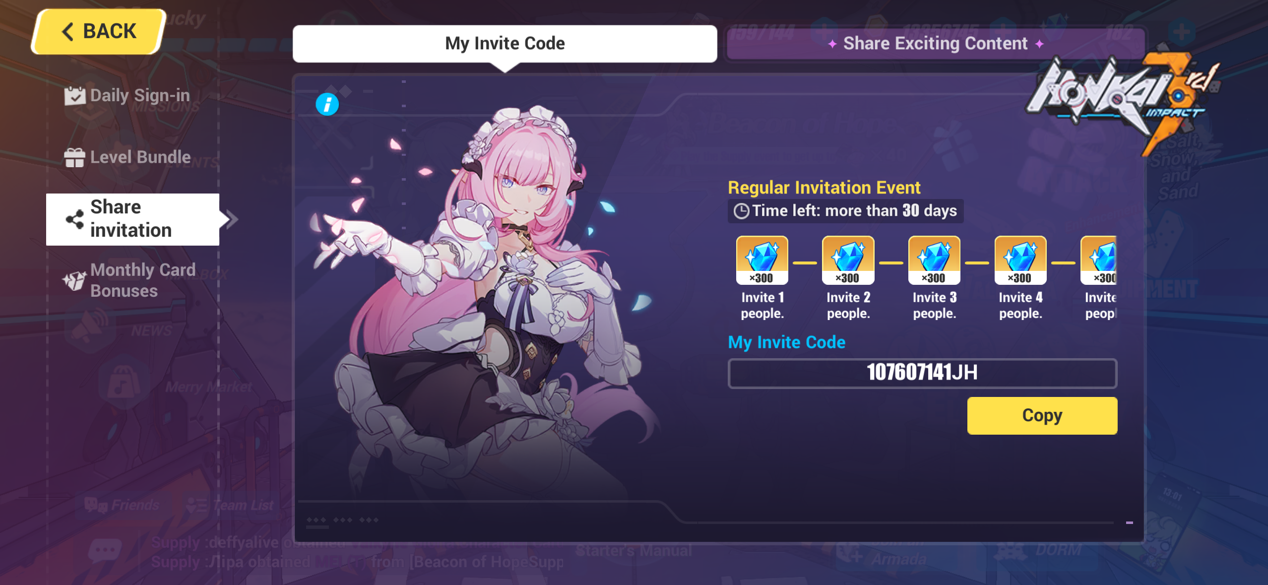 HI3 Invite Code Honkai Impact 3rd | HoYoLAB