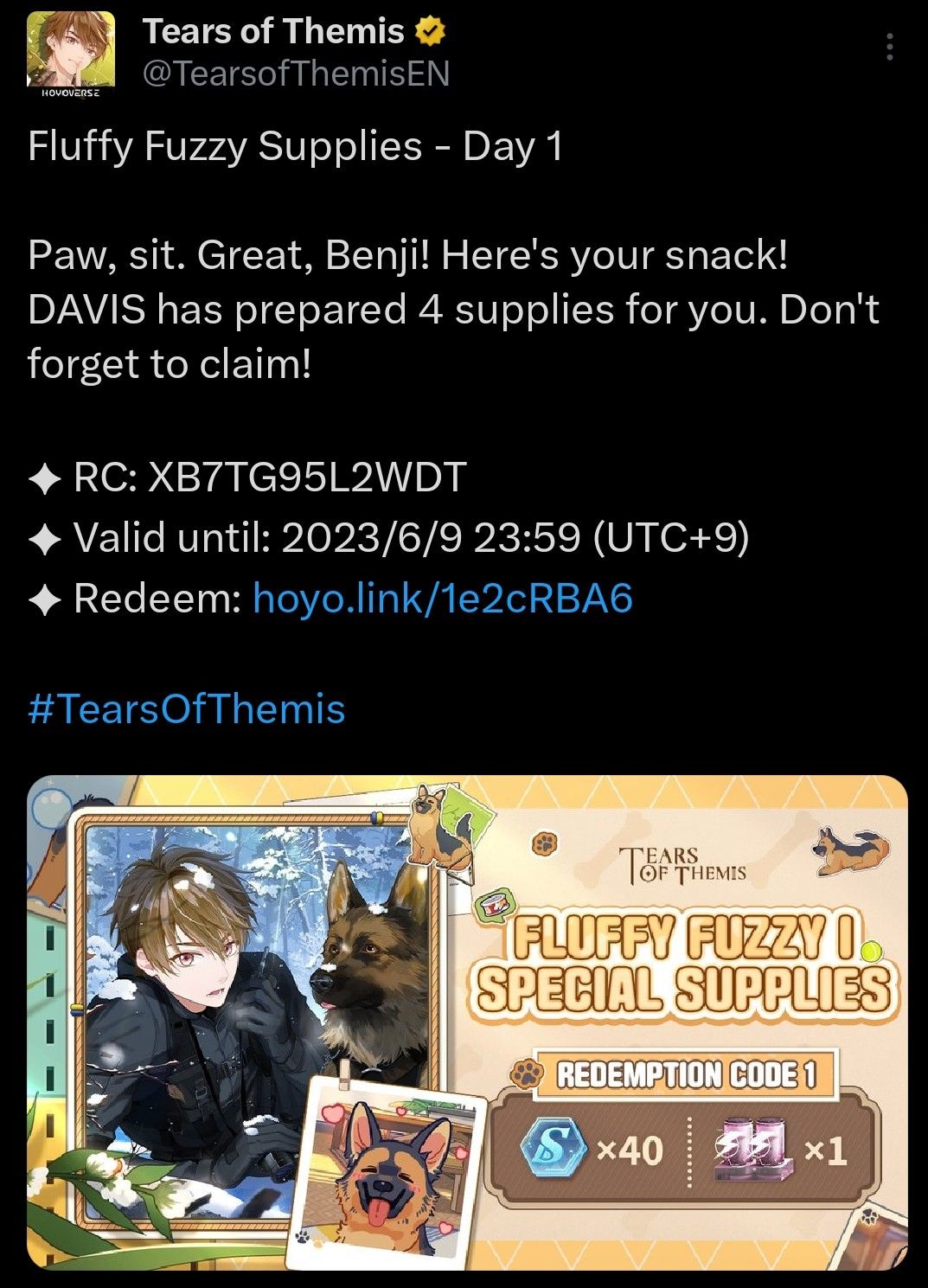 REDEMPTION CODE 1 Tears of Themis | HoYoLAB