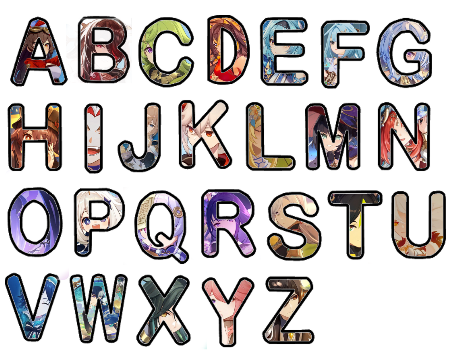 Characters alphabet - Алфавит персонажей Genshin Impact | HoYoLAB