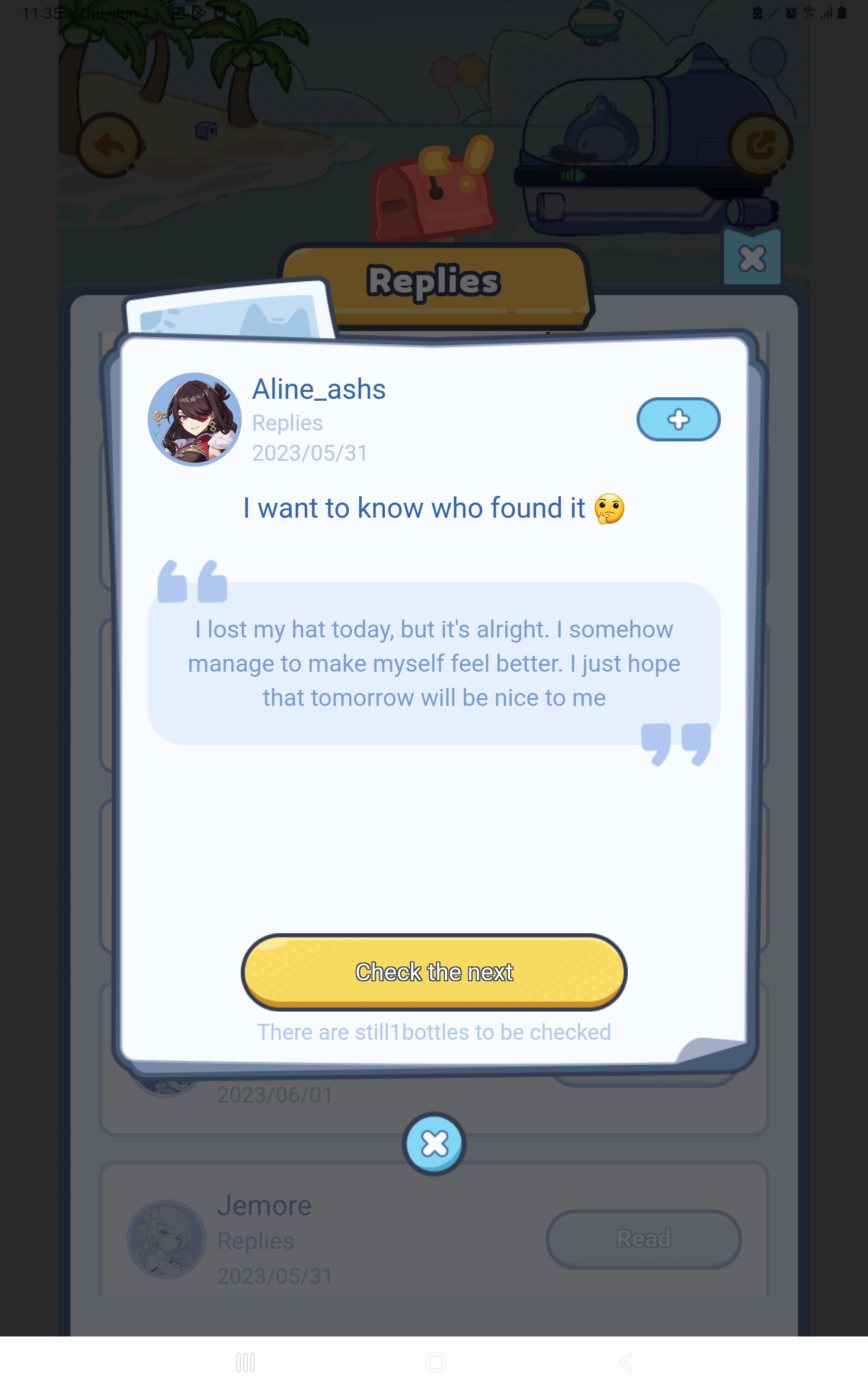 I lost my hat and rant it as a bottle mi message. I got some amazing ...