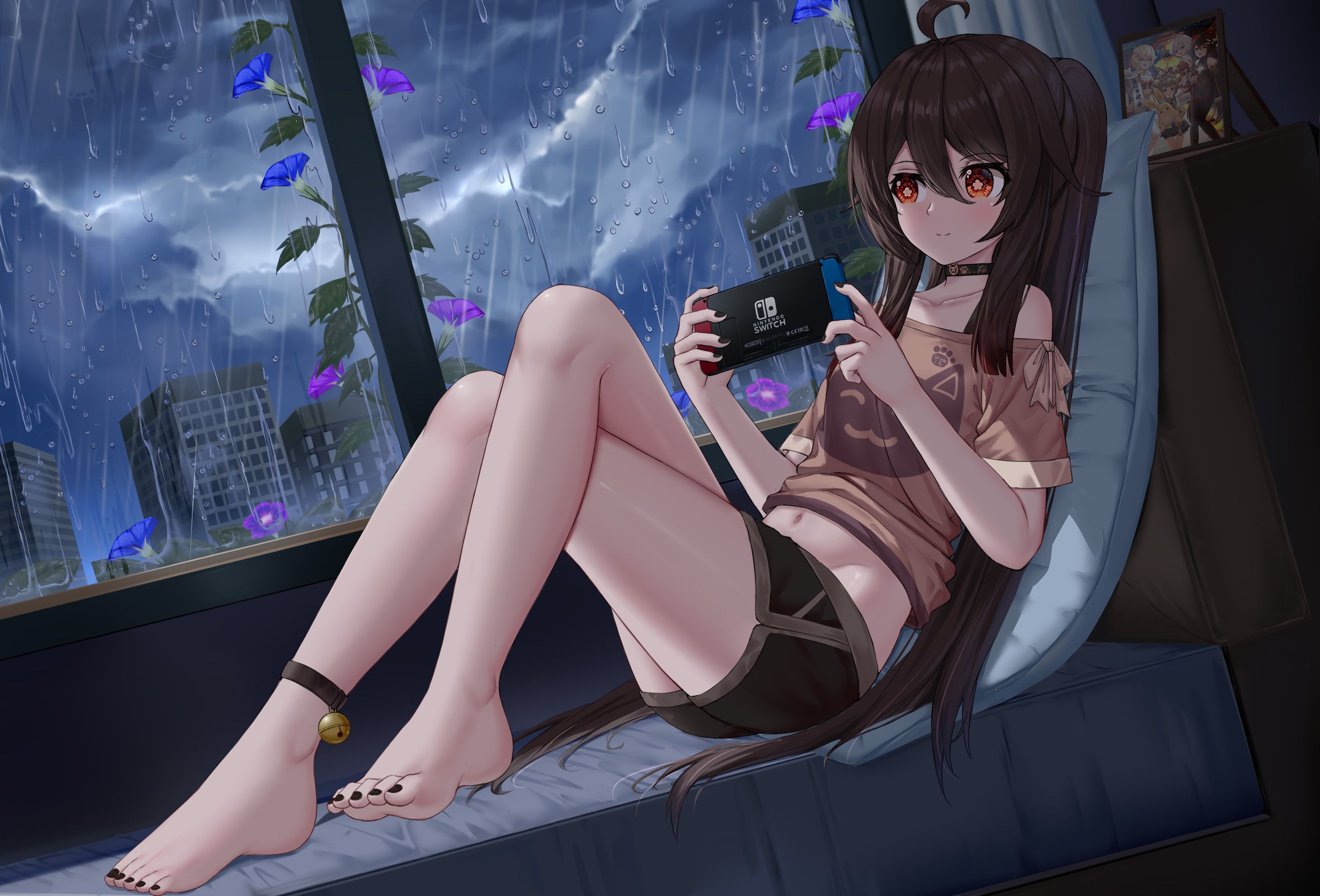 "Hu Tao, Student-Council-President im Sommer-Freizeitlook im *Thunder-Students-Dormitory* der ...