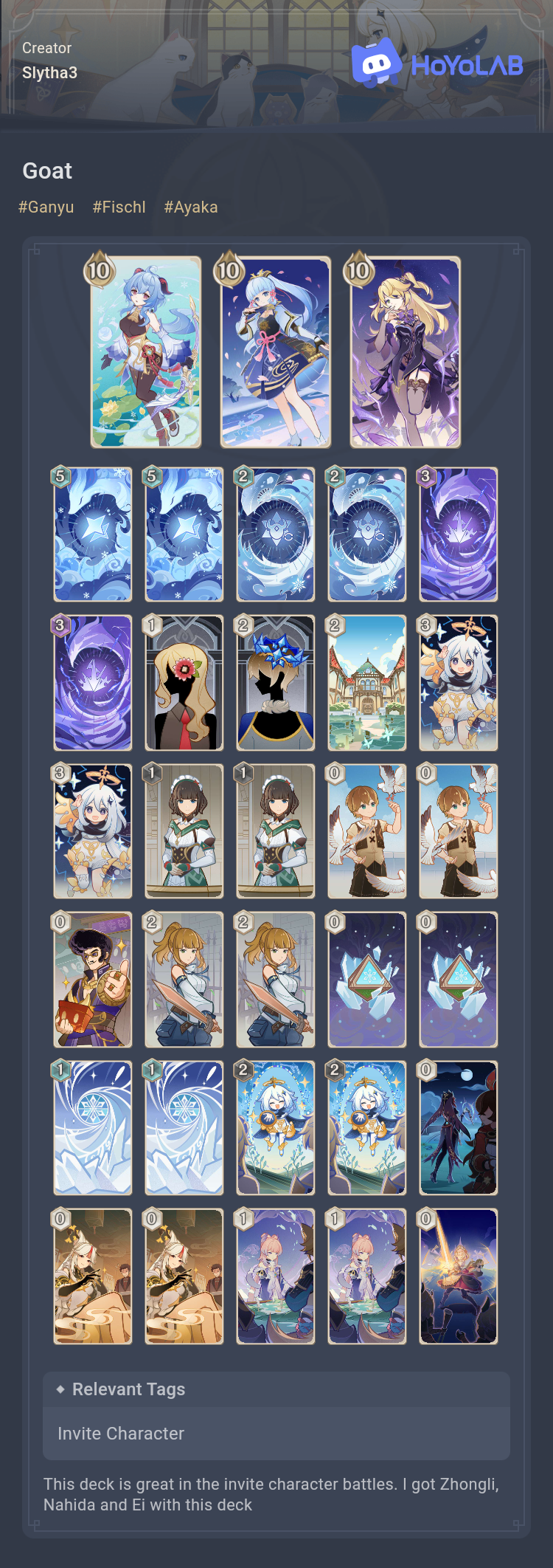The deck I use in invite characters Genshin Impact | HoYoLAB
