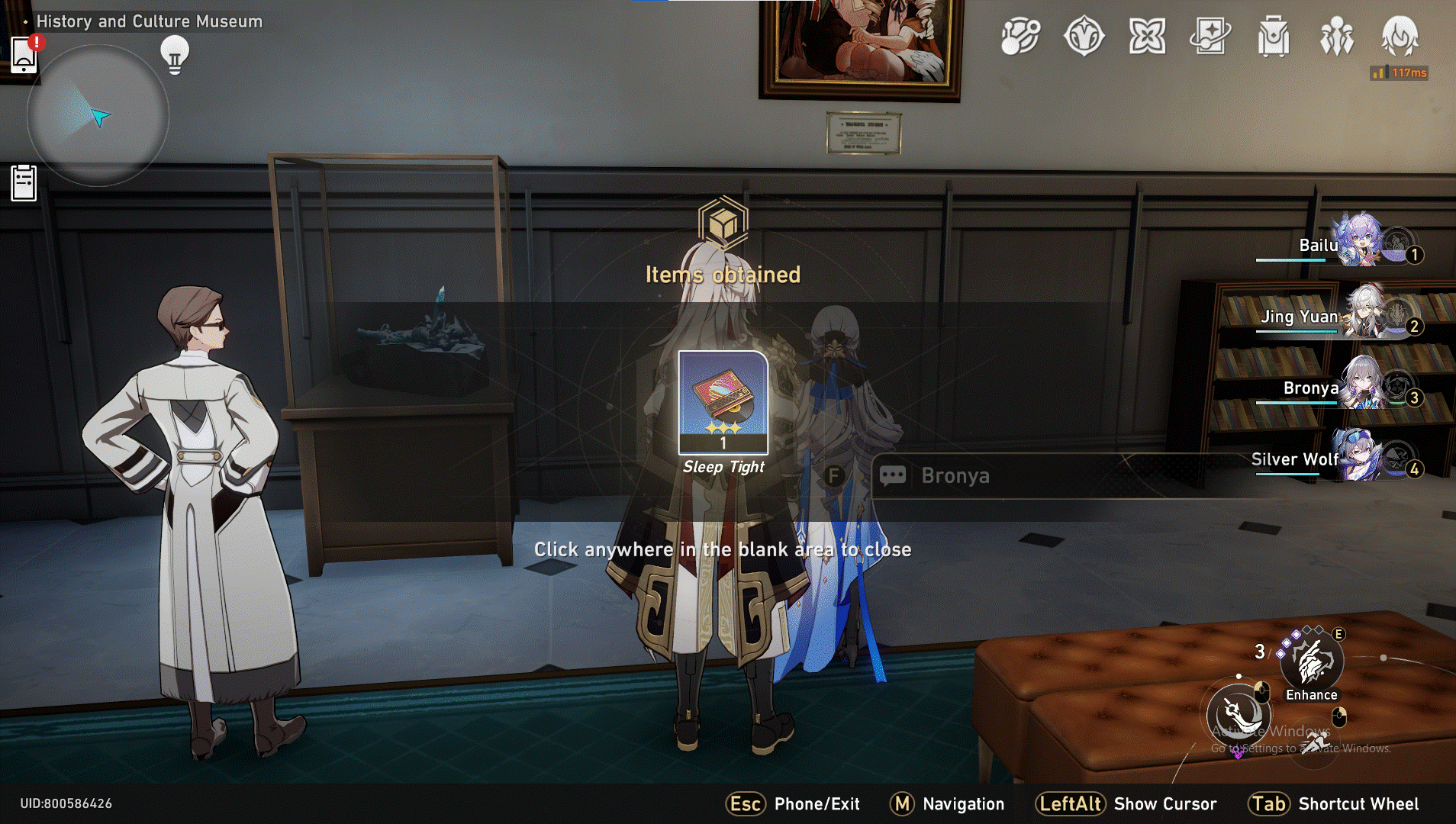 Talk to Bronya when you see her in the museum.. She has a gift for you ...