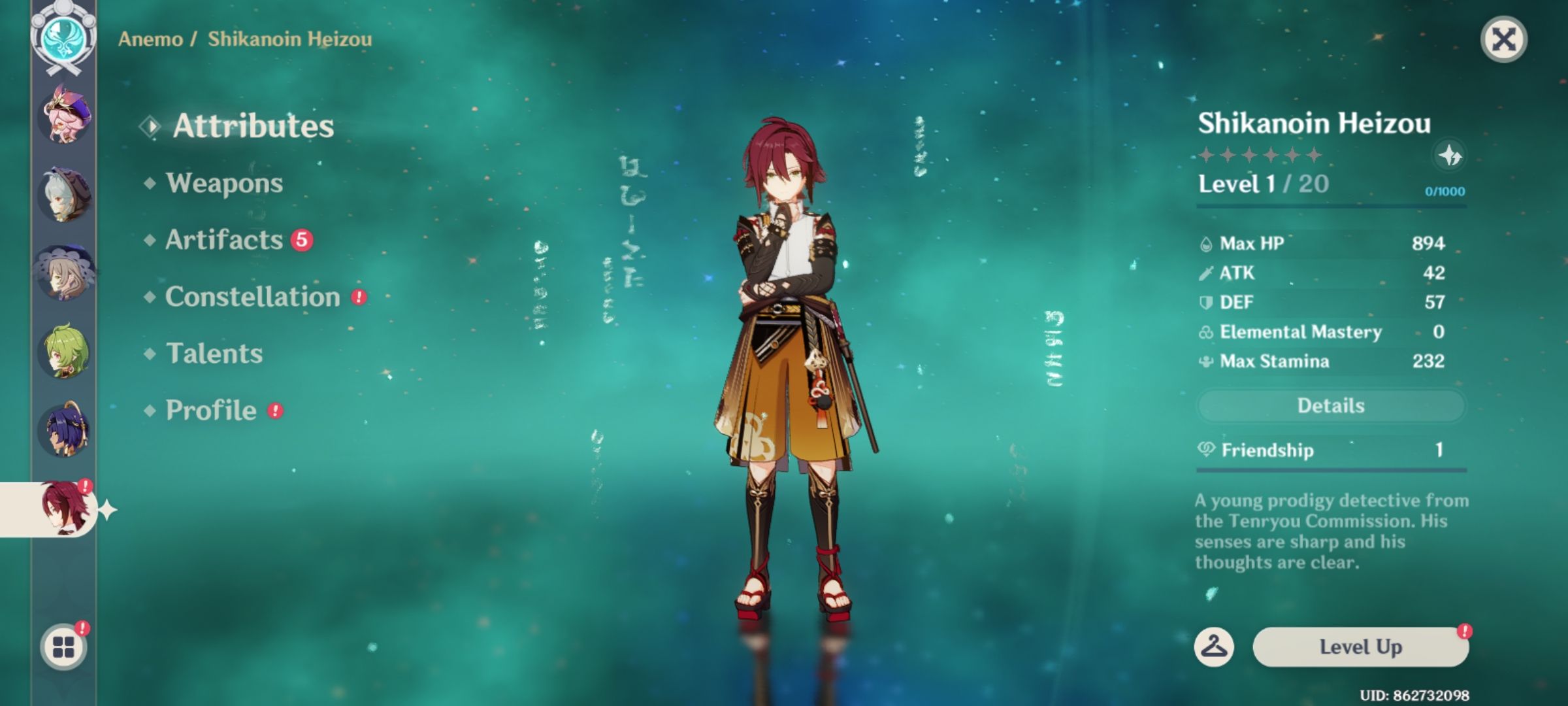 Heizou Base Stats Genshin Impact | HoYoLAB