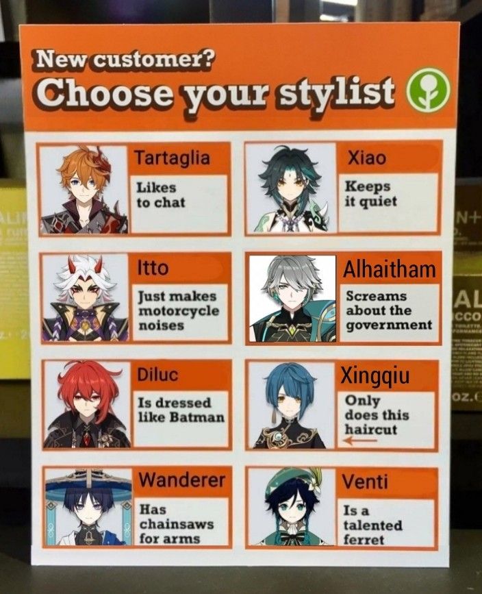 Poll: Genshin Male Stylists at the Hair Salon... Who would you choose ...