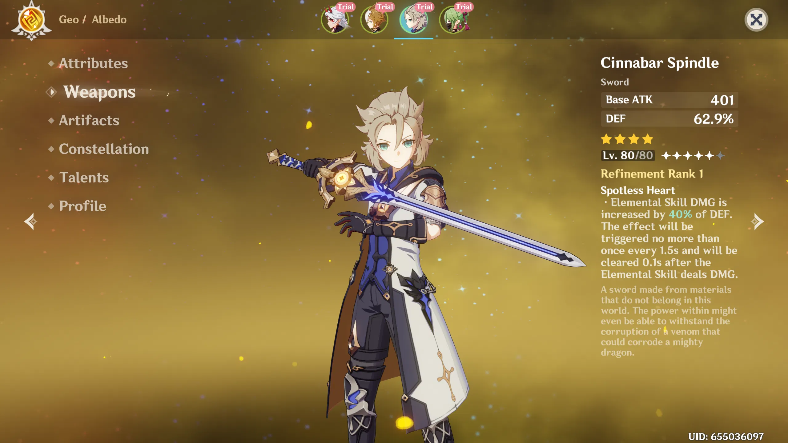 UNOBTAINABLE Weapon on Trial Versions of Albedo Genshin Impact | HoYoLAB