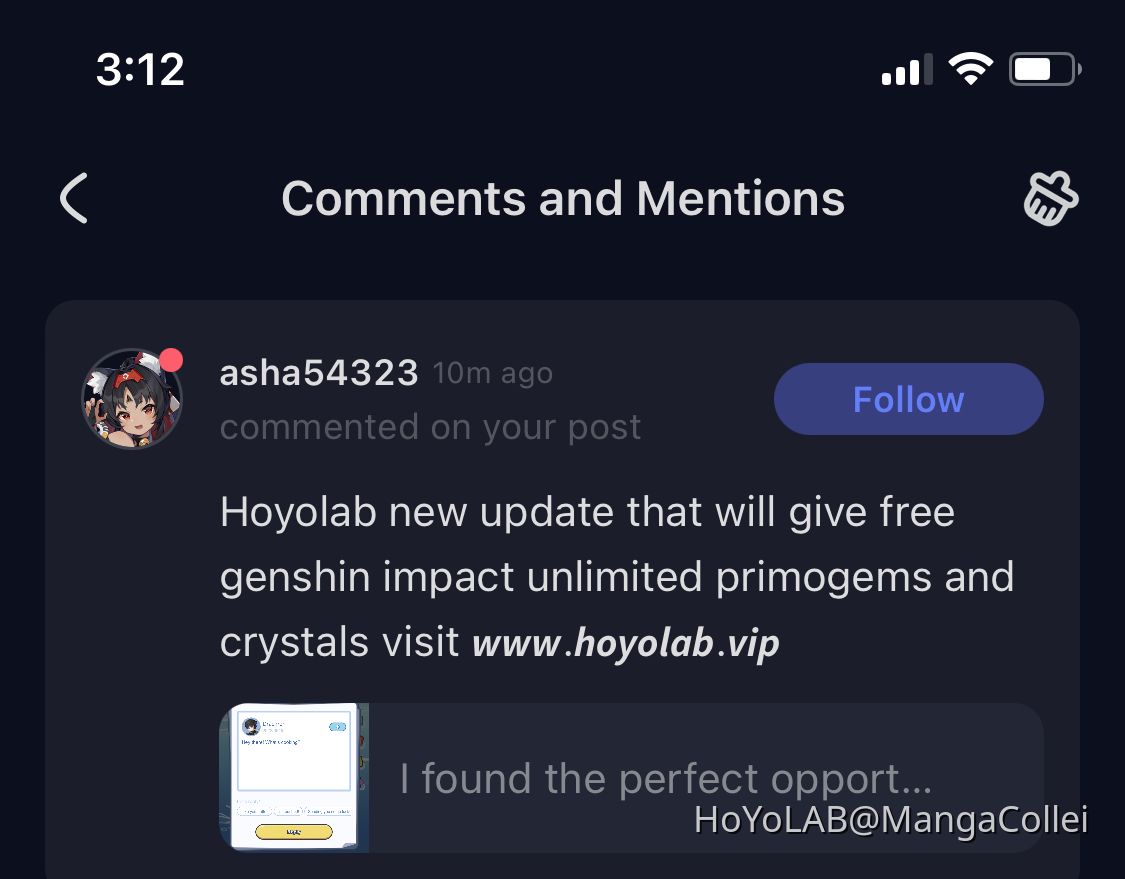 Got my first comment from a bot | HoYoLAB