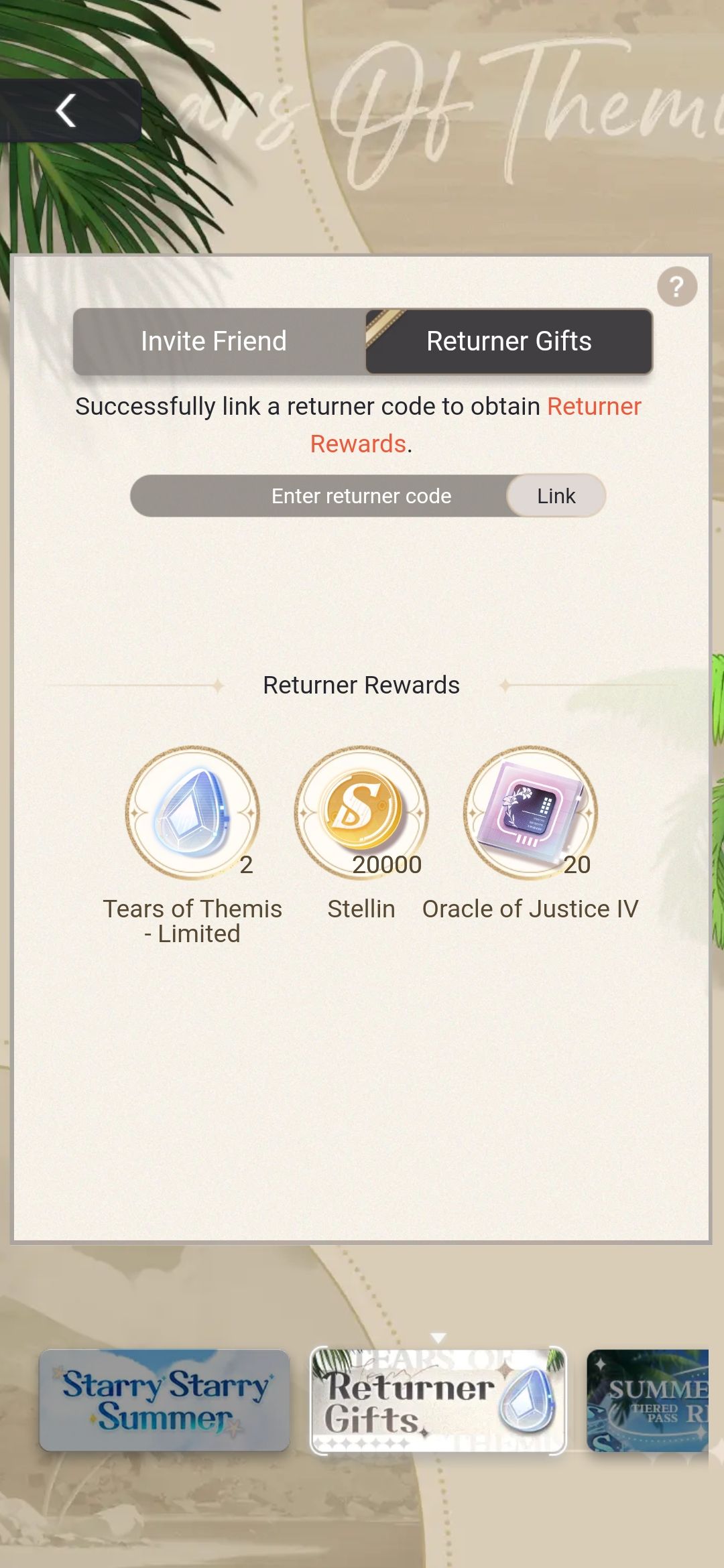 Returner event codes Tears of Themis | HoYoLAB