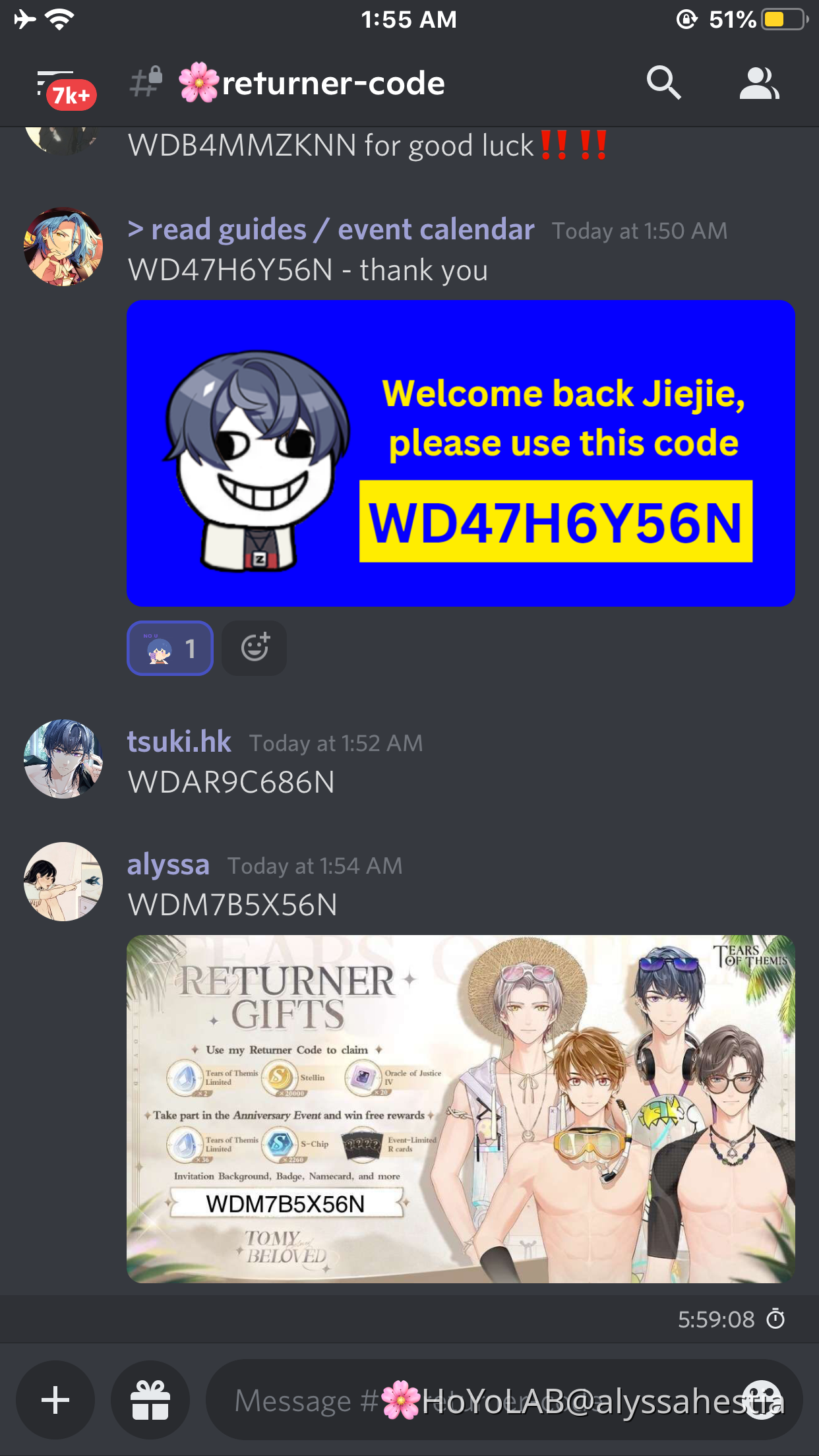 was posting my returner code in the discord & saw this LUL Tears of ...