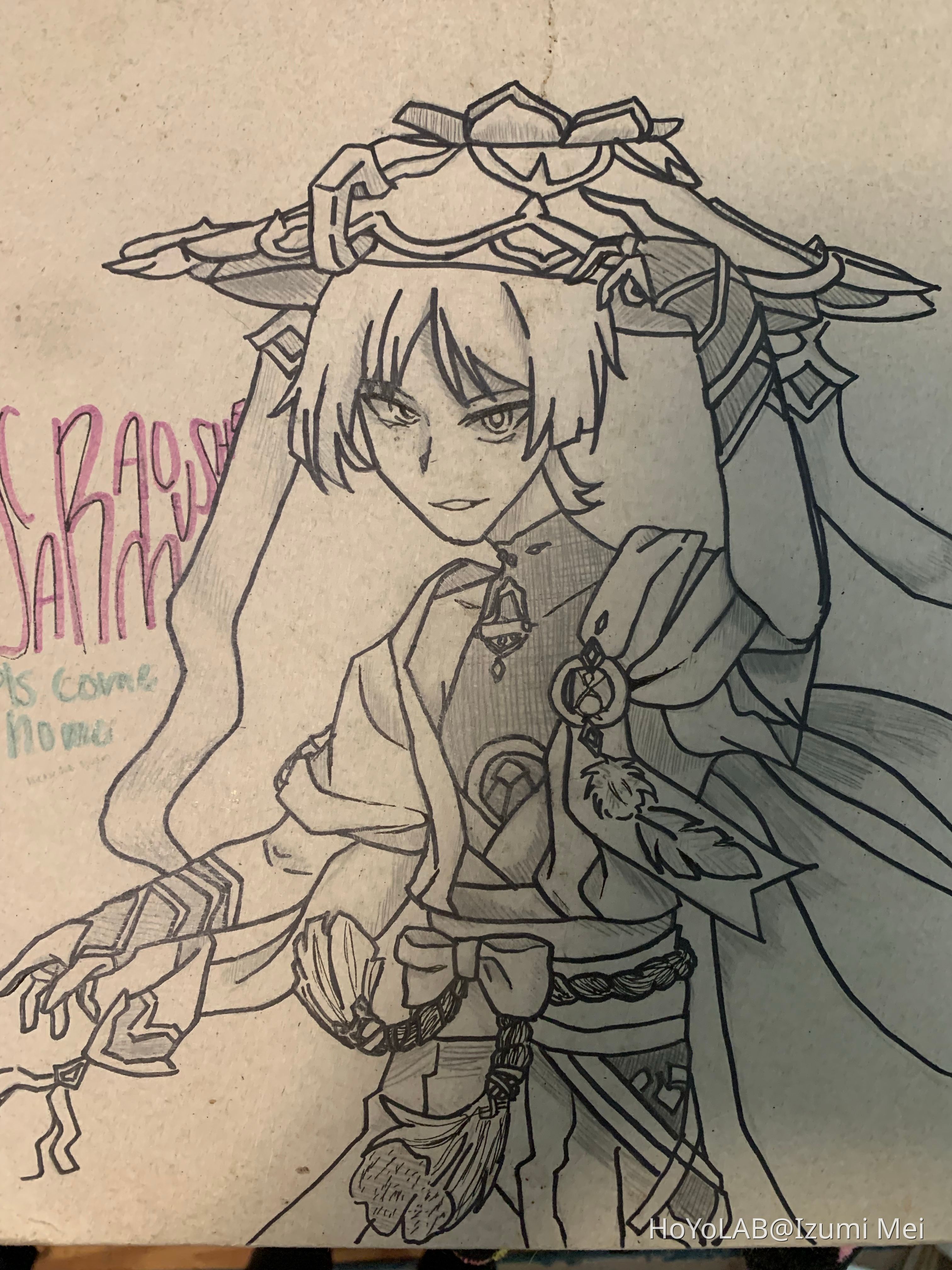 Scaramouche that I drew on the back of my sketchbook that I keep adding ...