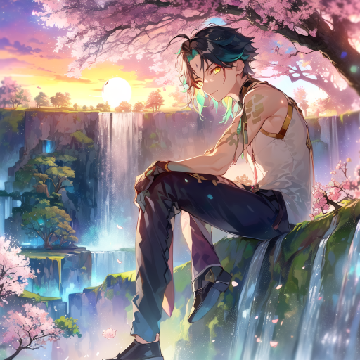 Xiao at a scenic waterfall