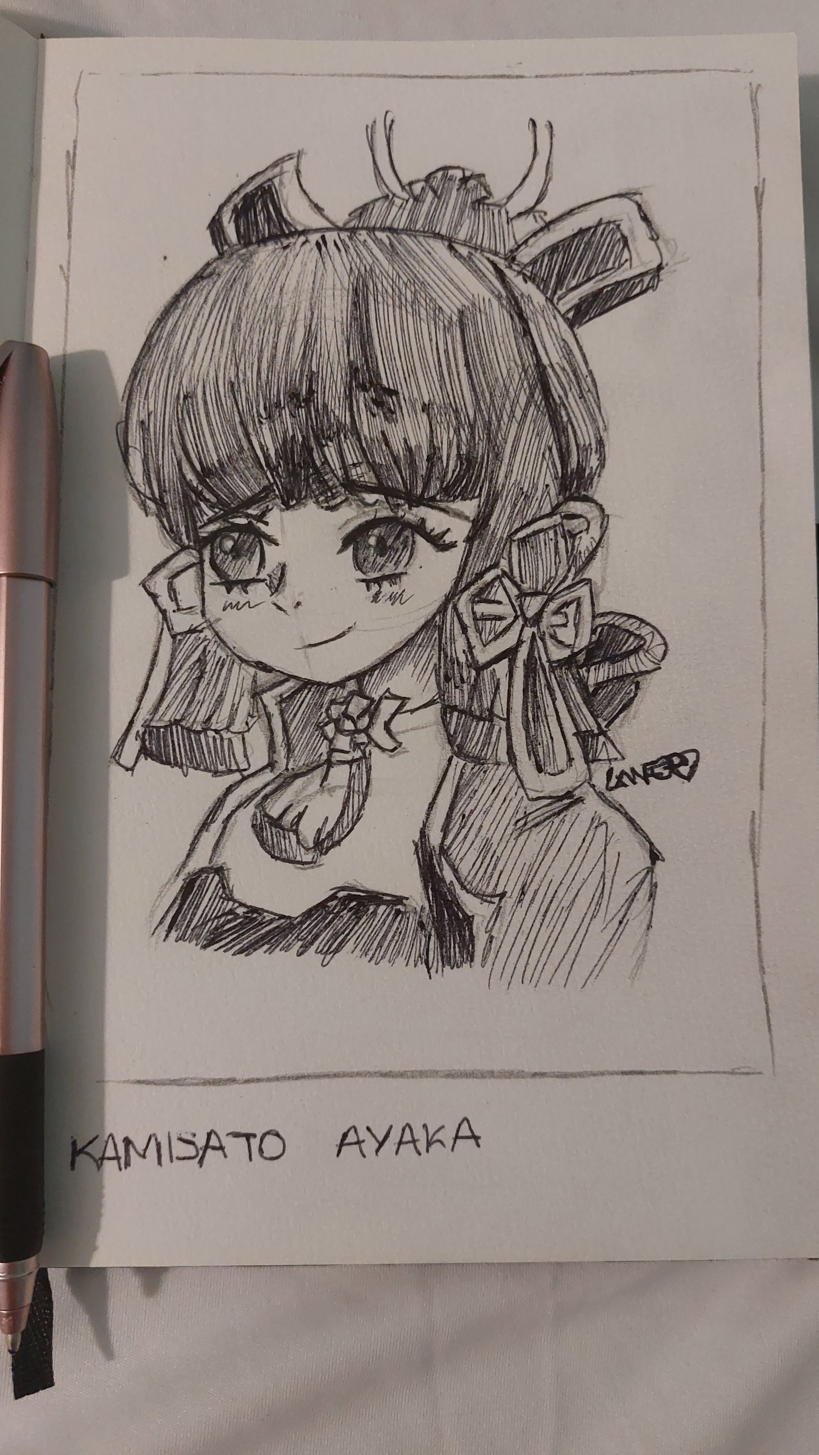 Manga Drawing of Kamisato Ayaka in Demon Slayer's Style! Genshin Impact ...