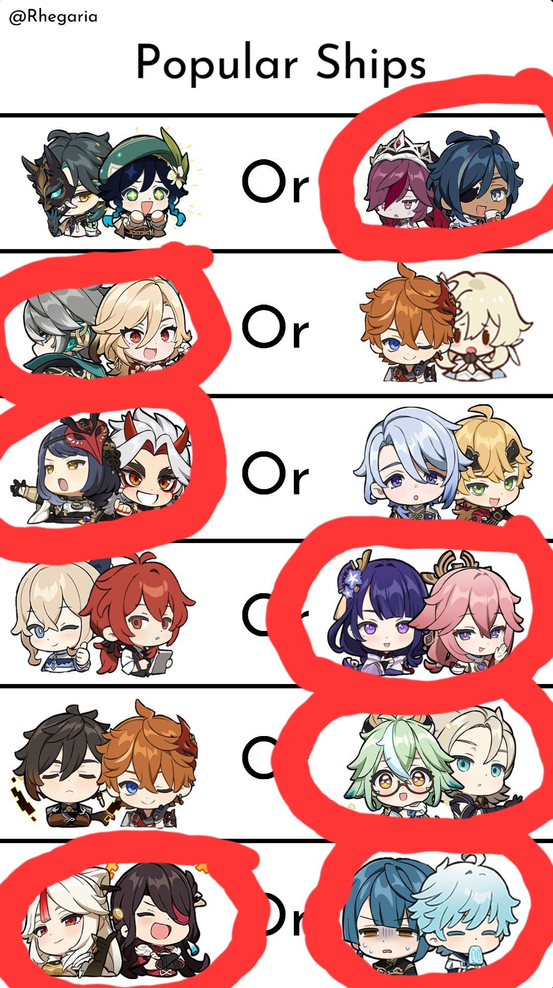 Popular Ships (Rhegaria's template) Genshin Impact | HoYoLAB