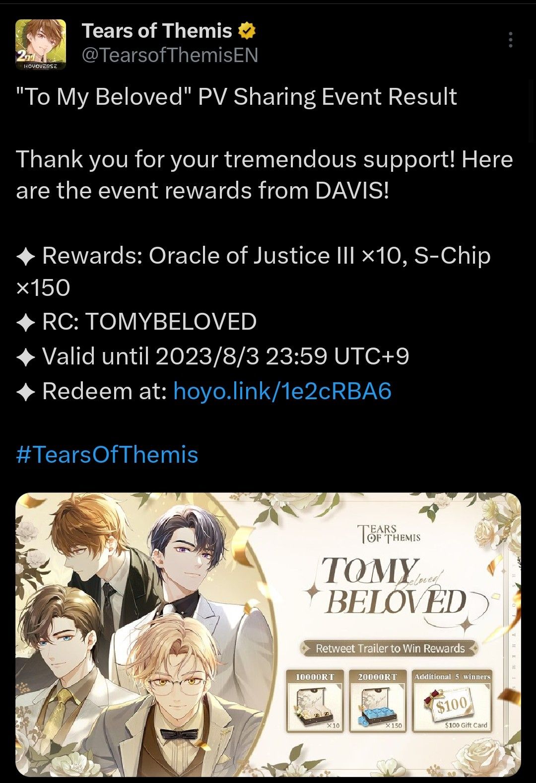 REDEMPTION CODE SPECIAL Tears of Themis | HoYoLAB