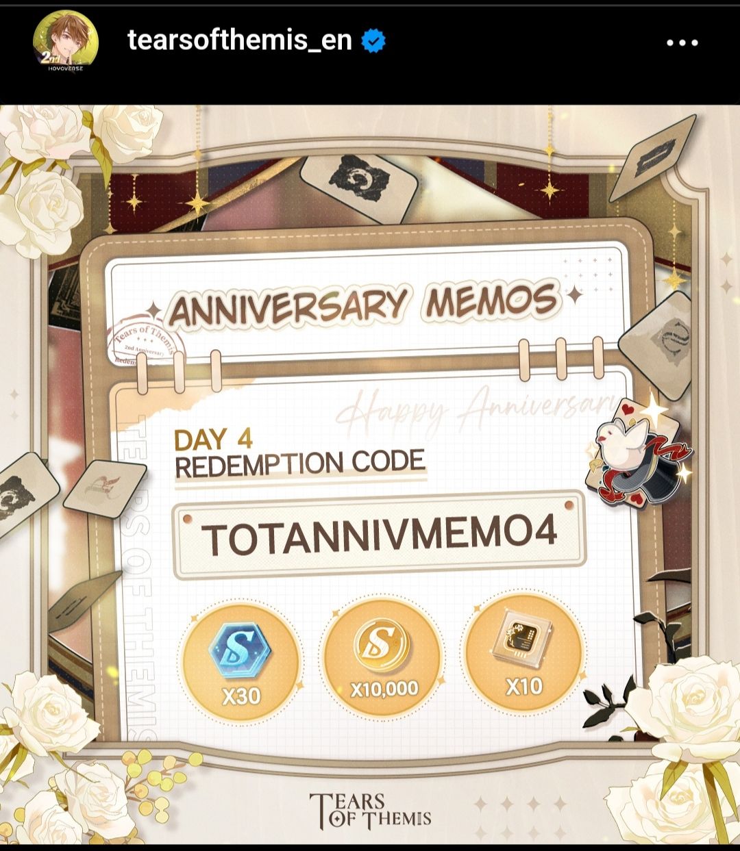 Redeem code rewards-day 4 Tears of Themis | HoYoLAB