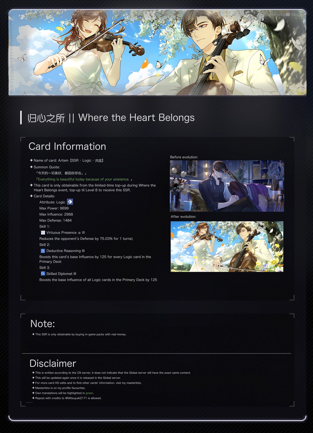 Artem 【SSR • Logic • 共弦 || Resonant Heartstrings】Card Information + HD ...