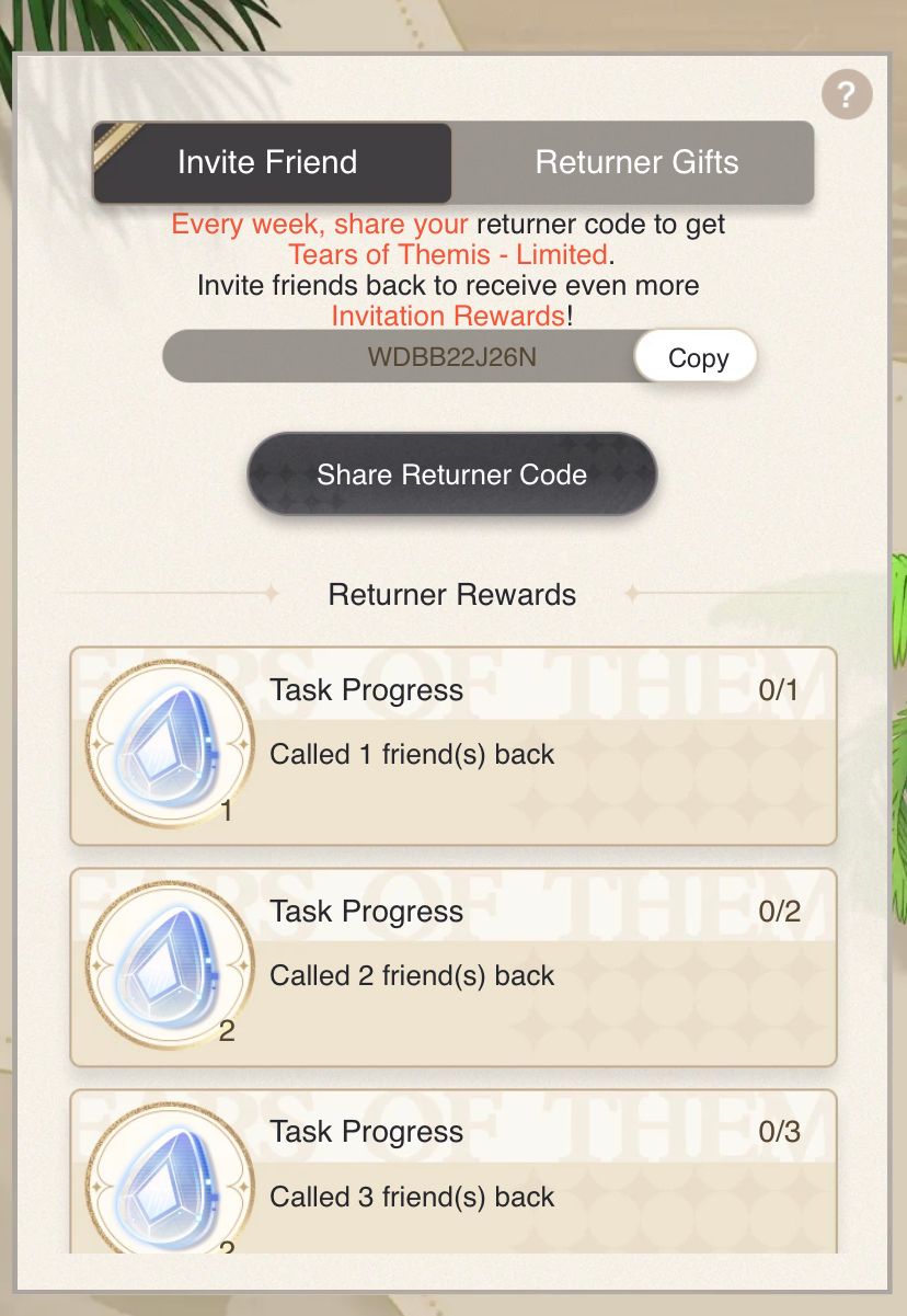 Please use my returner Code if you want Tears of Themis | HoYoLAB
