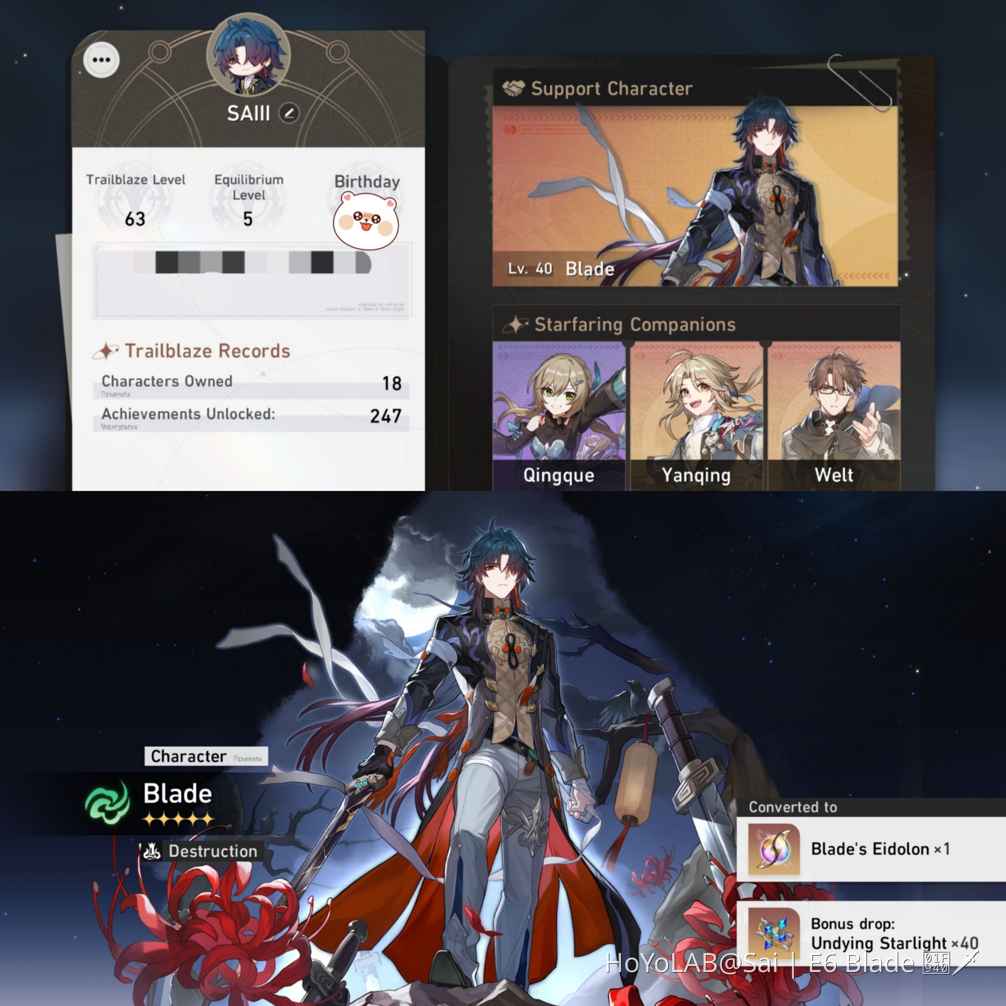 I finished work and finally got E6 Blade! Honkai: Star Rail | HoYoLAB