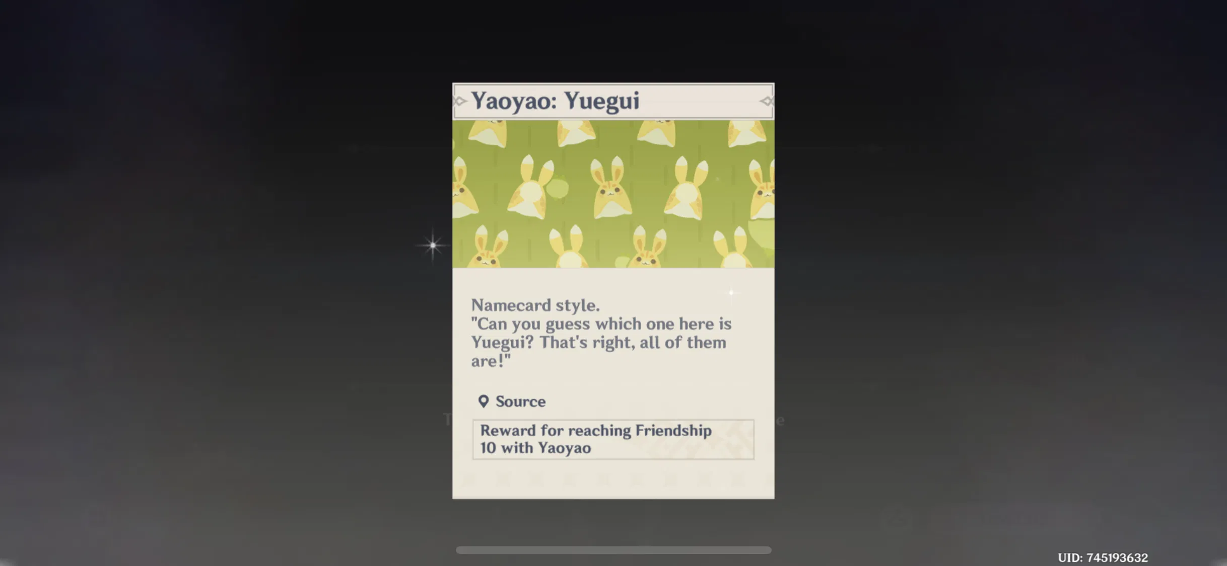 Yao Yao friendship 10 namecard! Genshin Impact | HoYoLAB