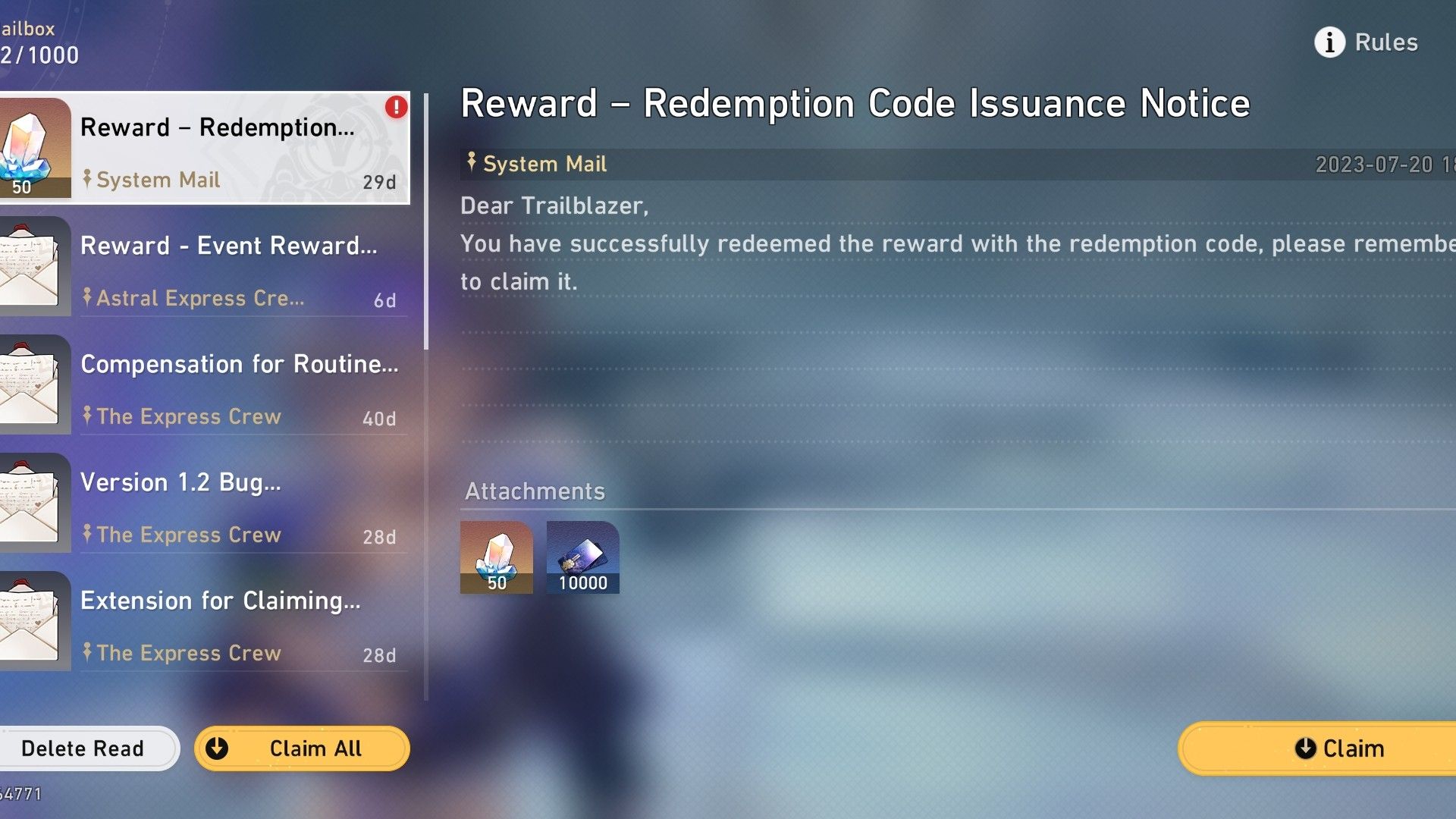 New Redemption Code 50 Jades Honkai: Star Rail | HoYoLAB