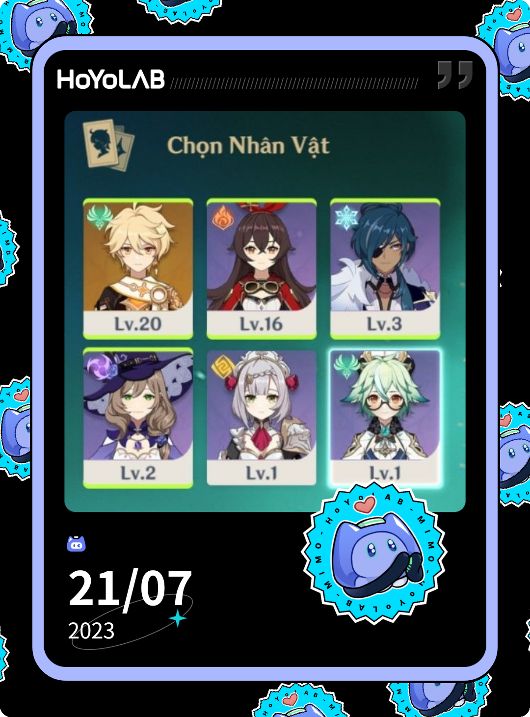 21/07 Nhật Ký -# Nhật ký xây dựng nhân vật của tôi | HoYoLAB