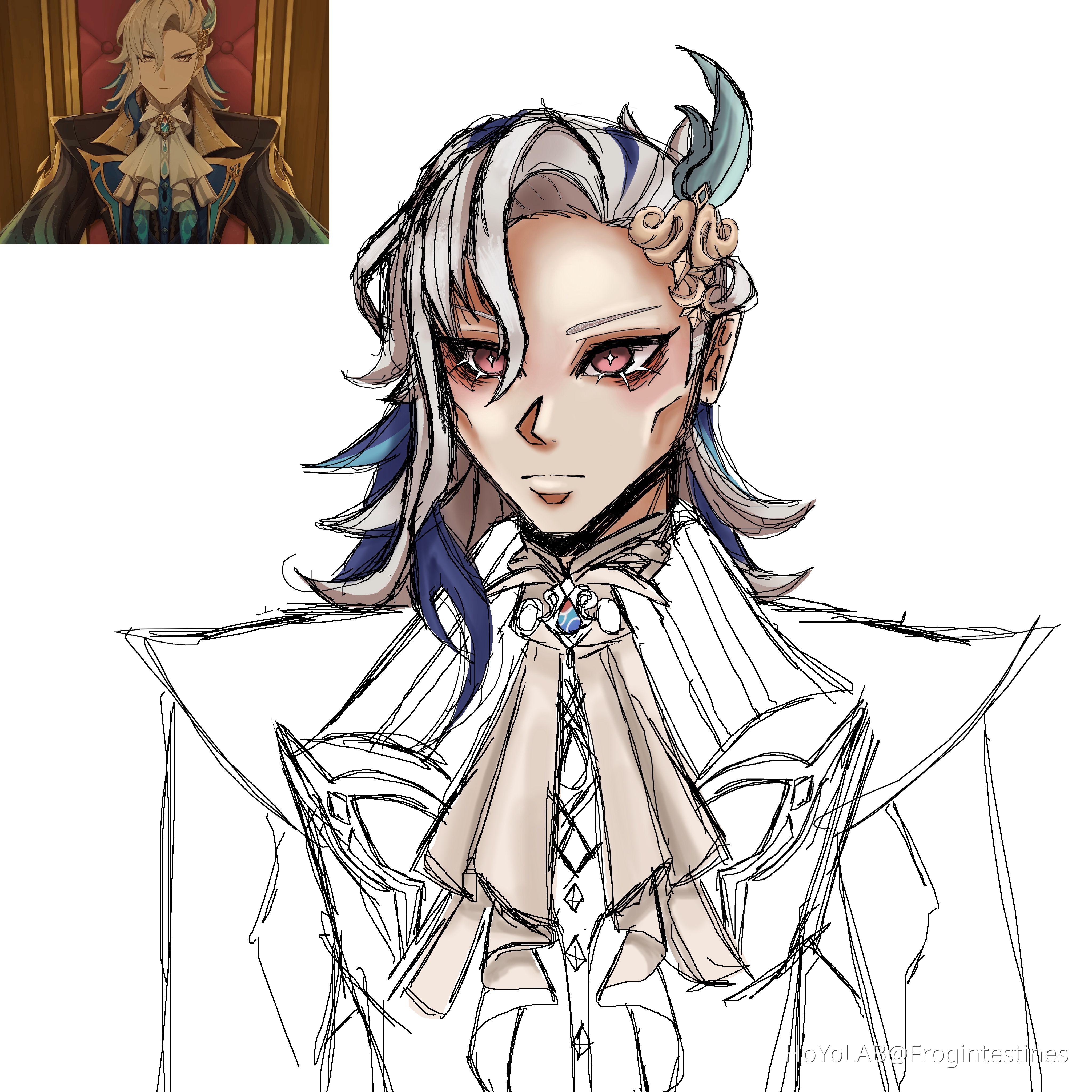 Unfinished Neuvillette drawing bc I’m lazy 😐 and Idk wut to post ...