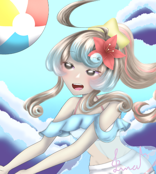 My 2 summer based drawings of one of my oc ( aster ) | HoYoLAB