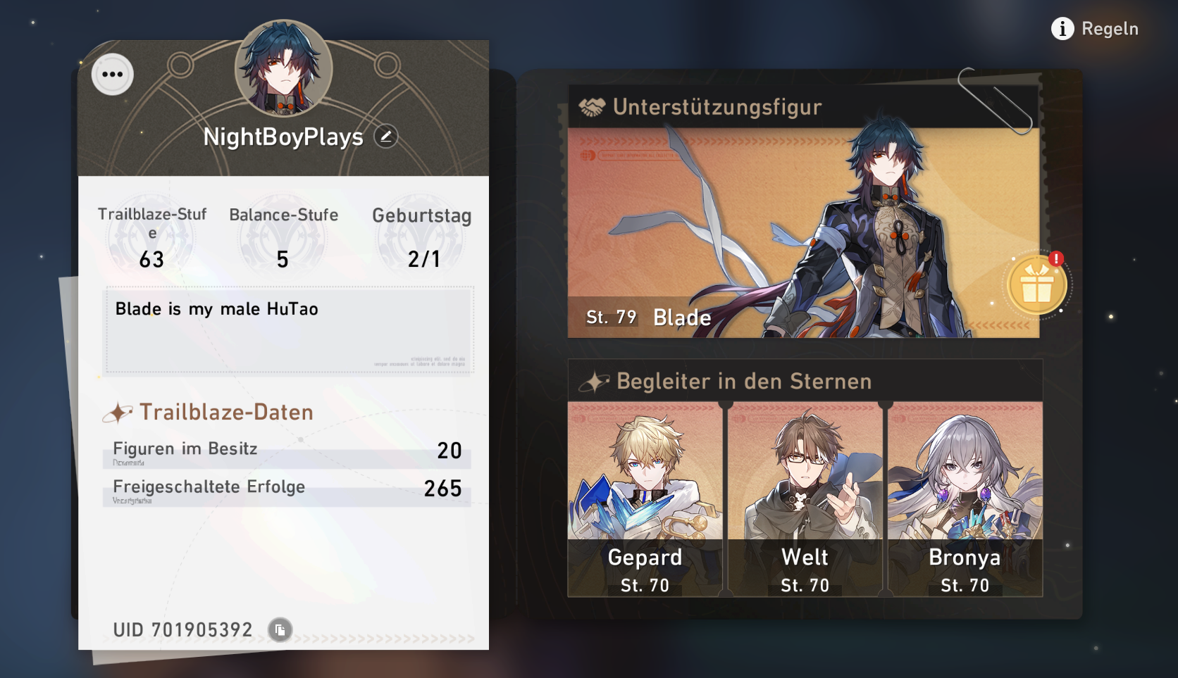 Support Blade (Test) (UID) Honkai: Star Rail | HoYoLAB