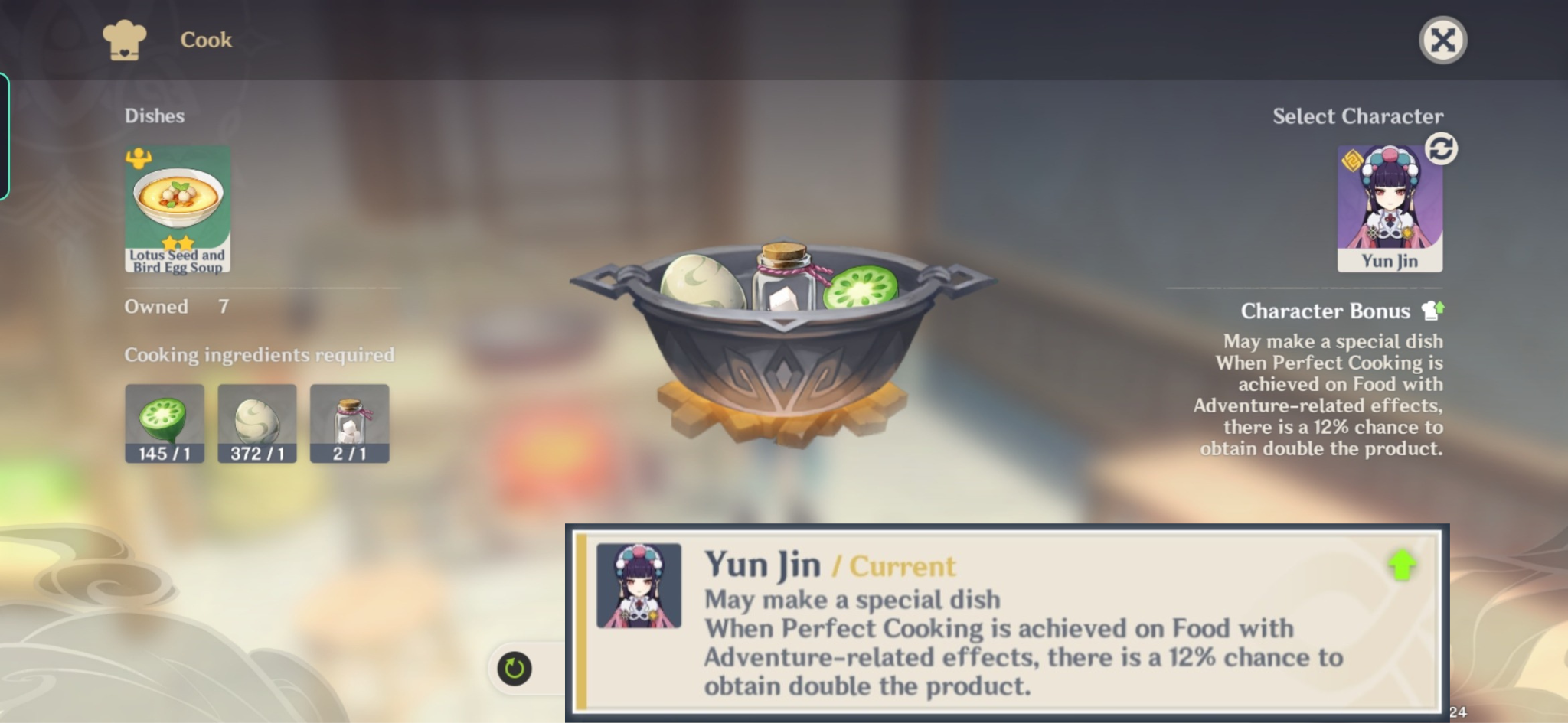 Yun Jin Cooking passive when cooking specialty Genshin Impact | HoYoLAB