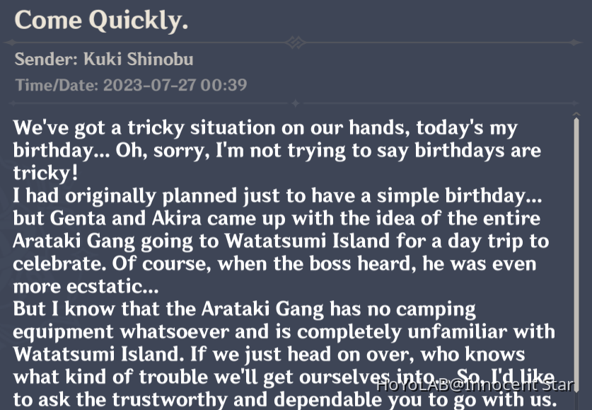 Kuki Shinobu's Birthday Mail Genshin Impact | HoYoLAB