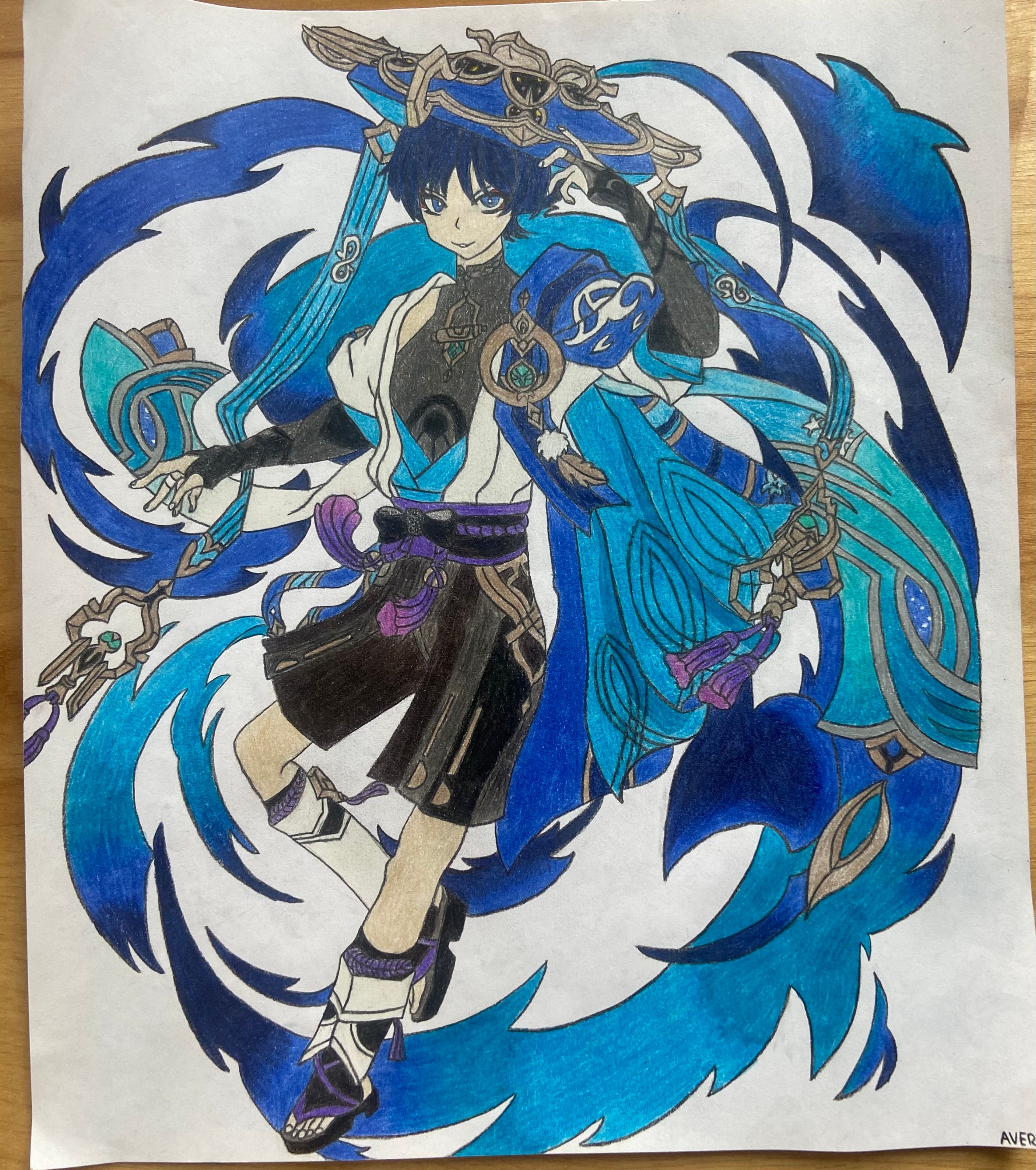 Hand drawn Wanderer, drawing him made him come home 😉 Genshin Impact ...