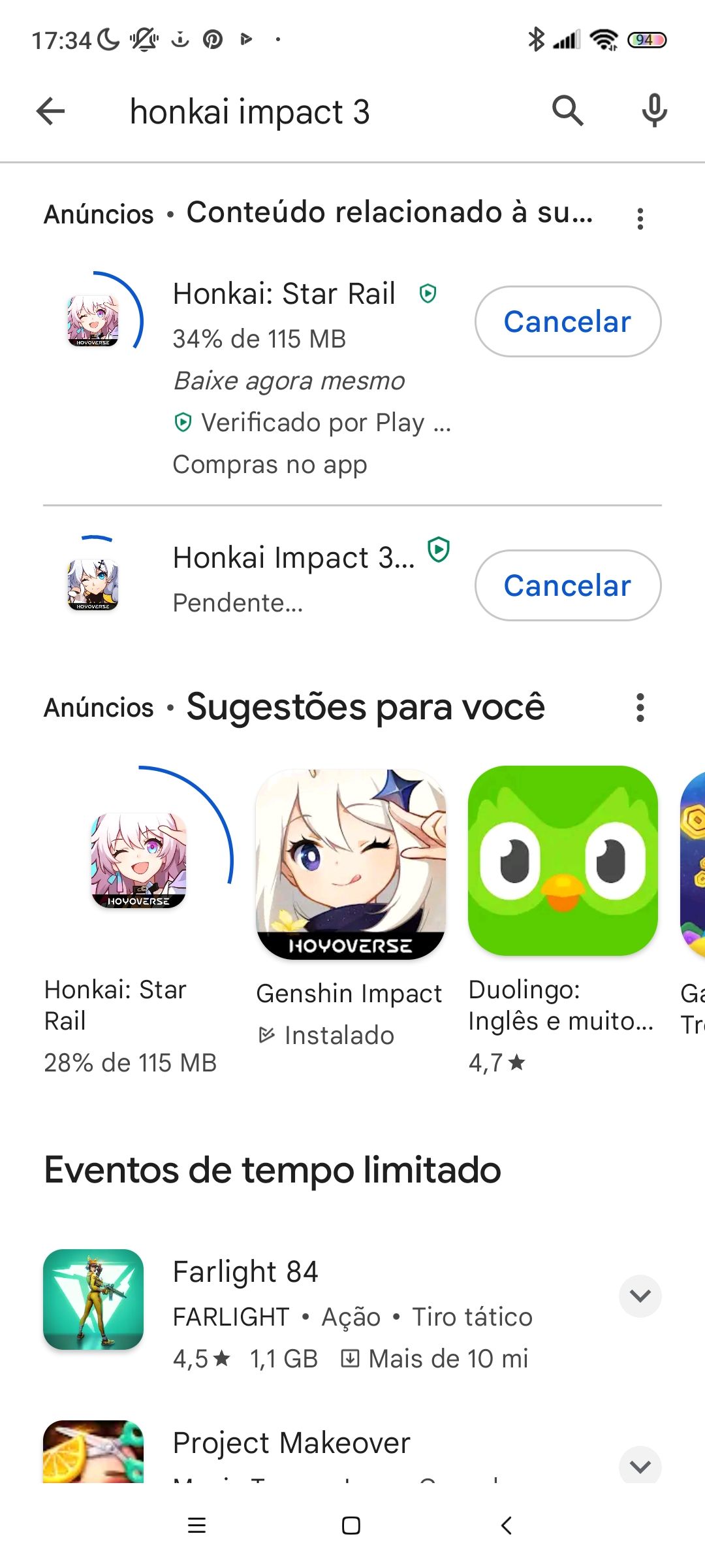 tenho novidades tô instalando hokai impact e hokai: star rail Genshin ...
