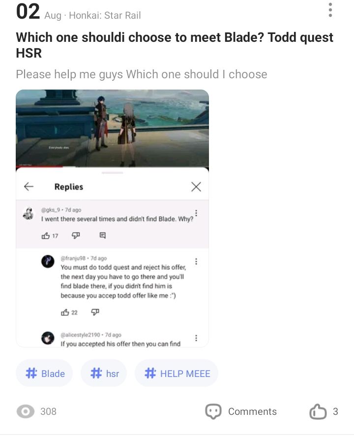 I ask in HSR account but nobody answer Honkai: Star Rail | HoYoLAB