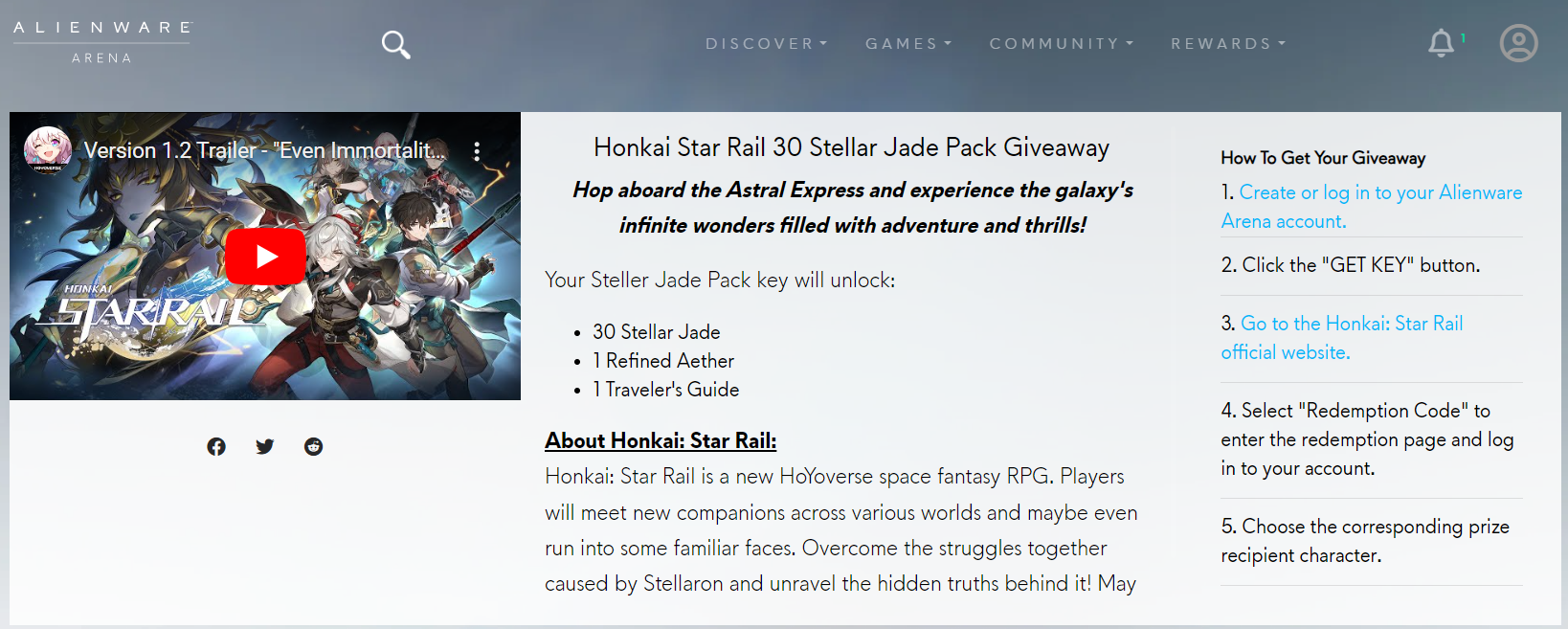 Alienware: HSR 30 Stellar Jade Pack Giveaway Honkai: Star Rail | HoYoLAB