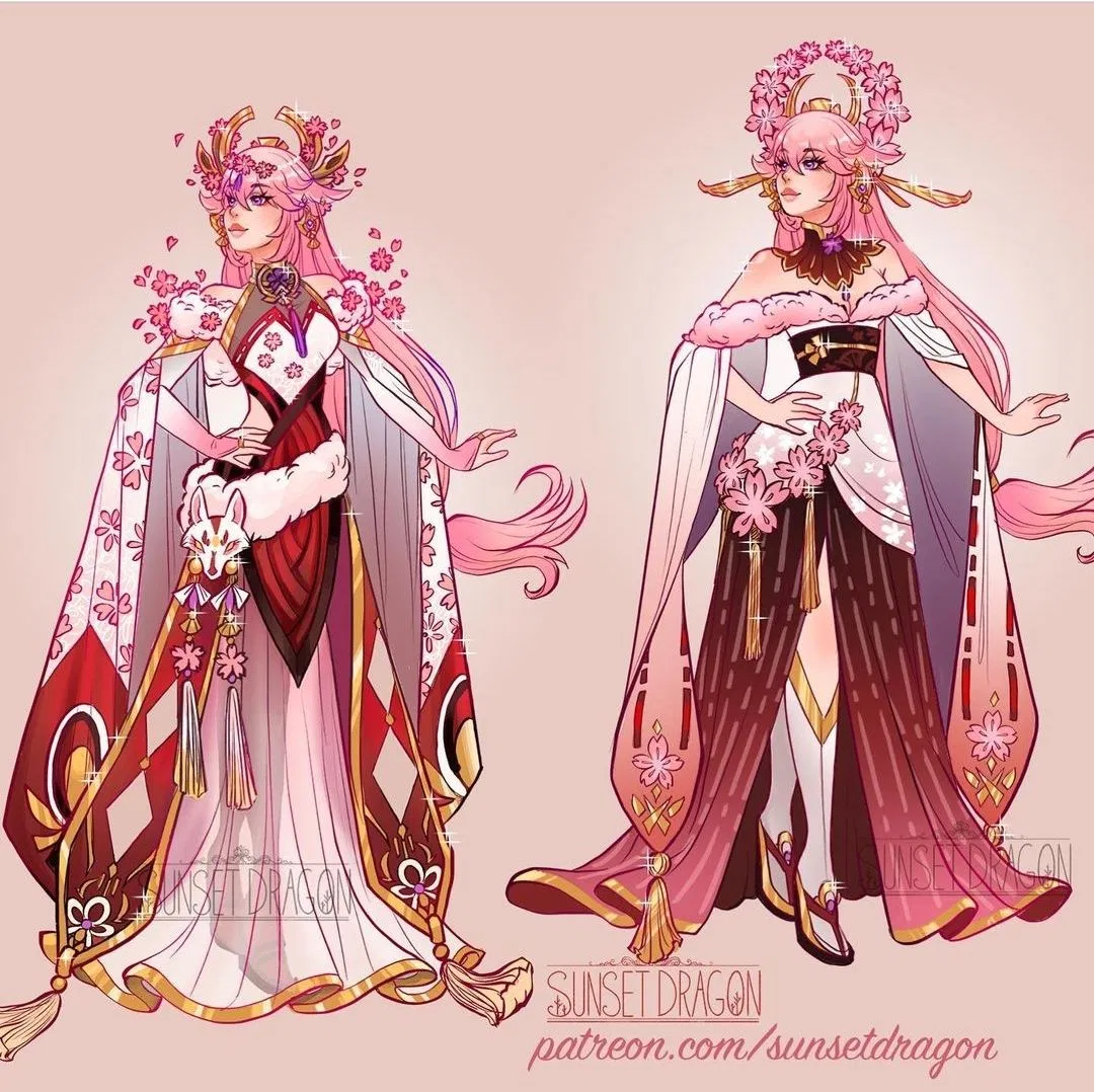 Inazuma Fashion Fan Art by Sunset Dragon!!! 🩷💜💙 Genshin Impact | HoYoLAB