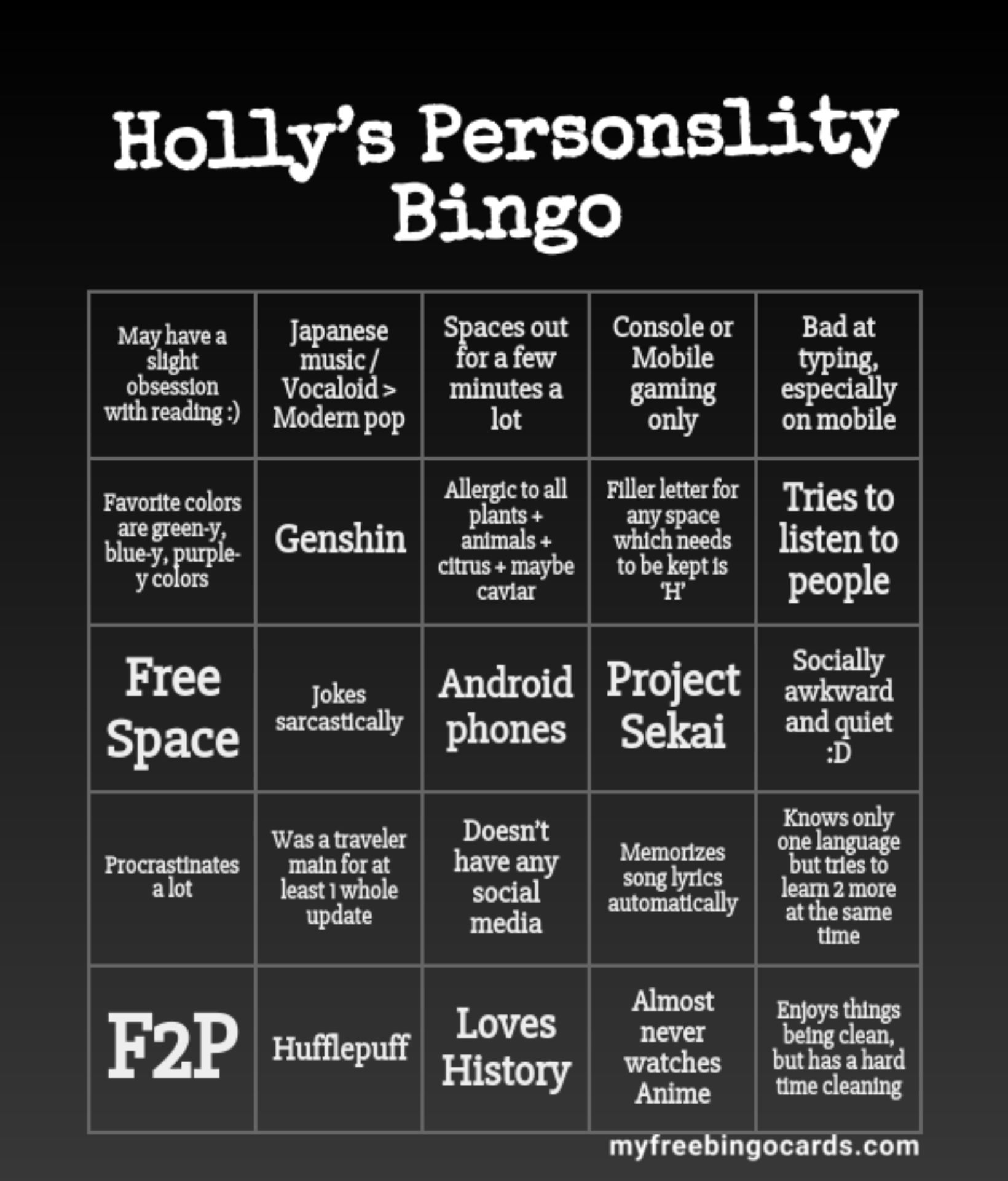 Personality Bingo I guess | HoYoLAB