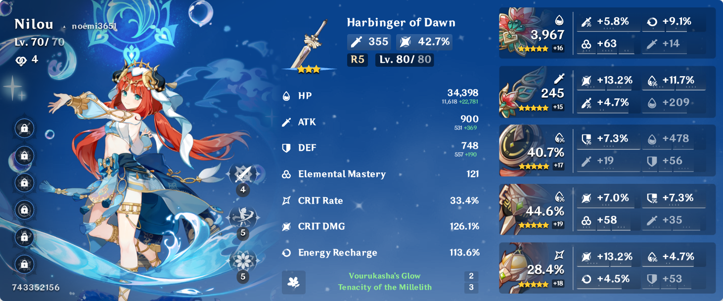 new build for niluo I just need lvl up her artifacts Genshin Impact ...