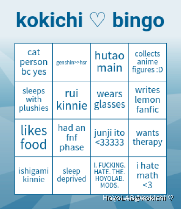 kokichi ♡ bingo template fr ;) | HoYoLAB