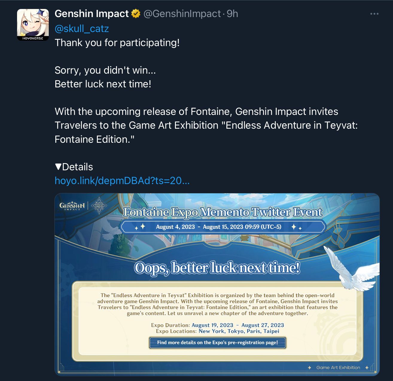 Has anyone else gotten this tweet from the official genshin impact ...